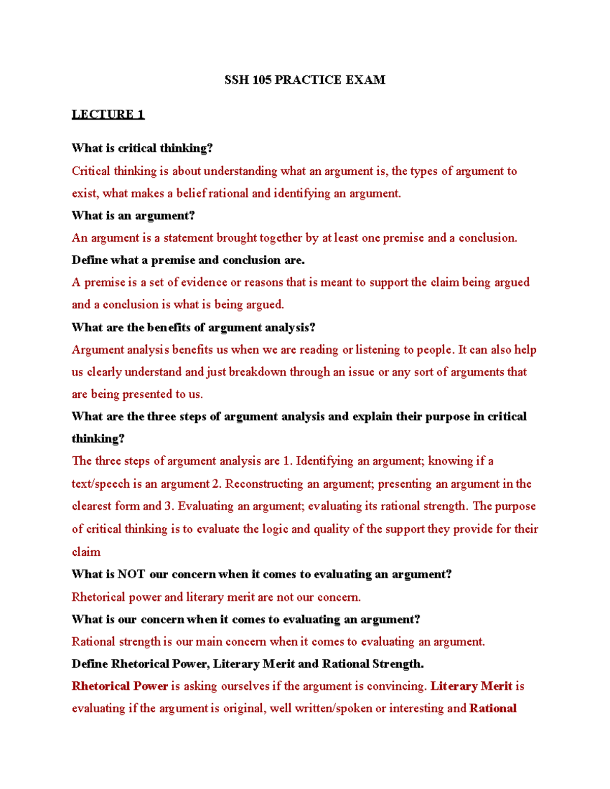 SSH105 Practice Exam: Understanding Argumentation and Critical Thinking ...