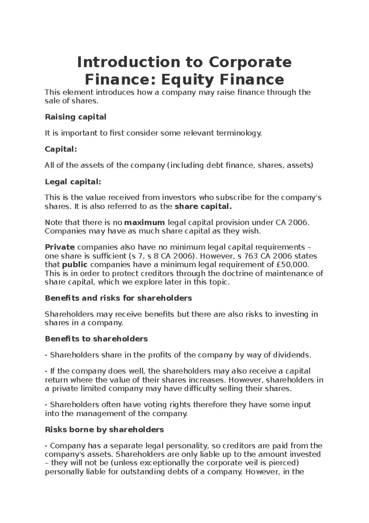 Corporate Finance - Introduction to Corporate Finance: Equity Finance ...