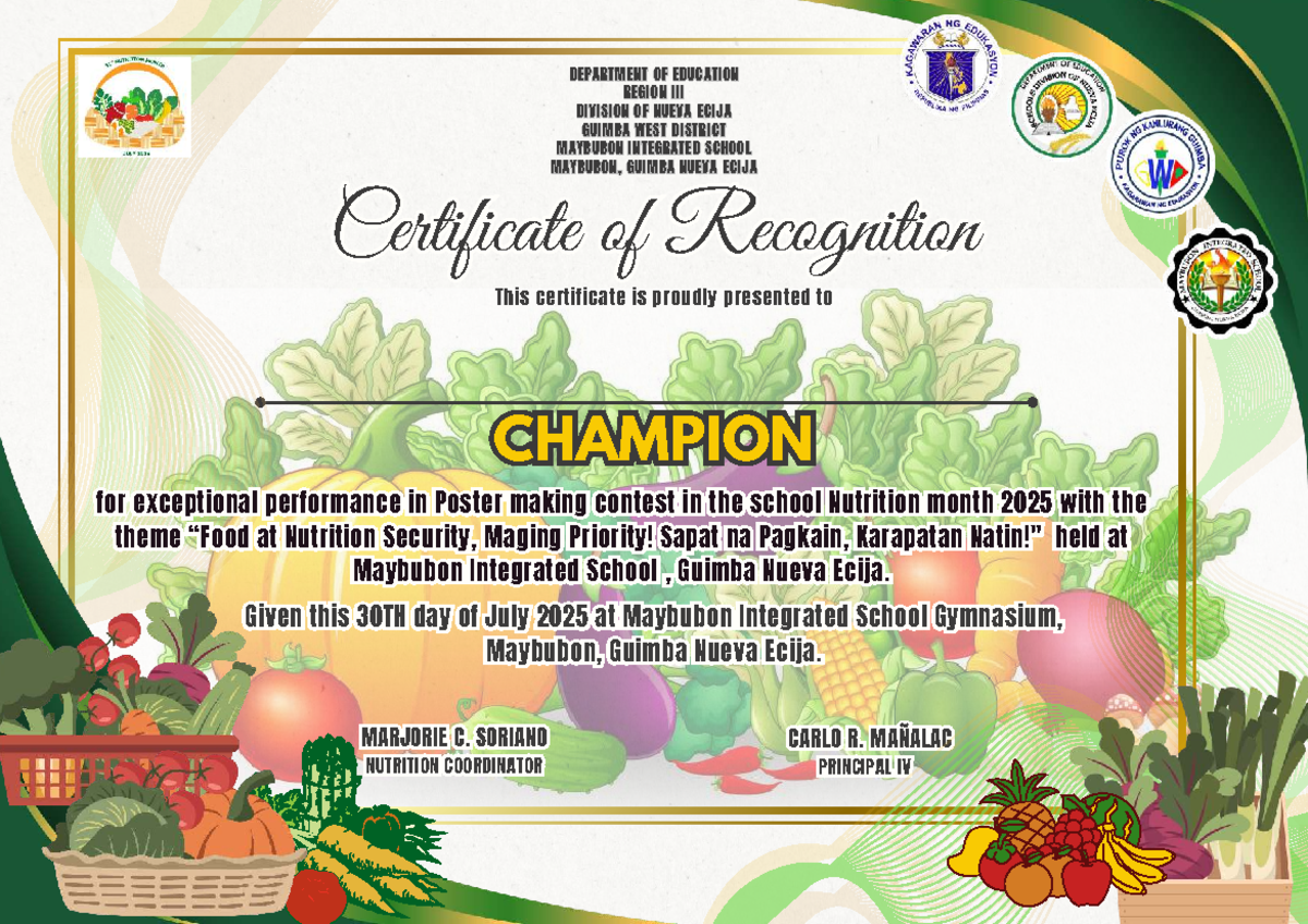 Certificate of Recognition for Poster Making Contest 2025 - Studocu