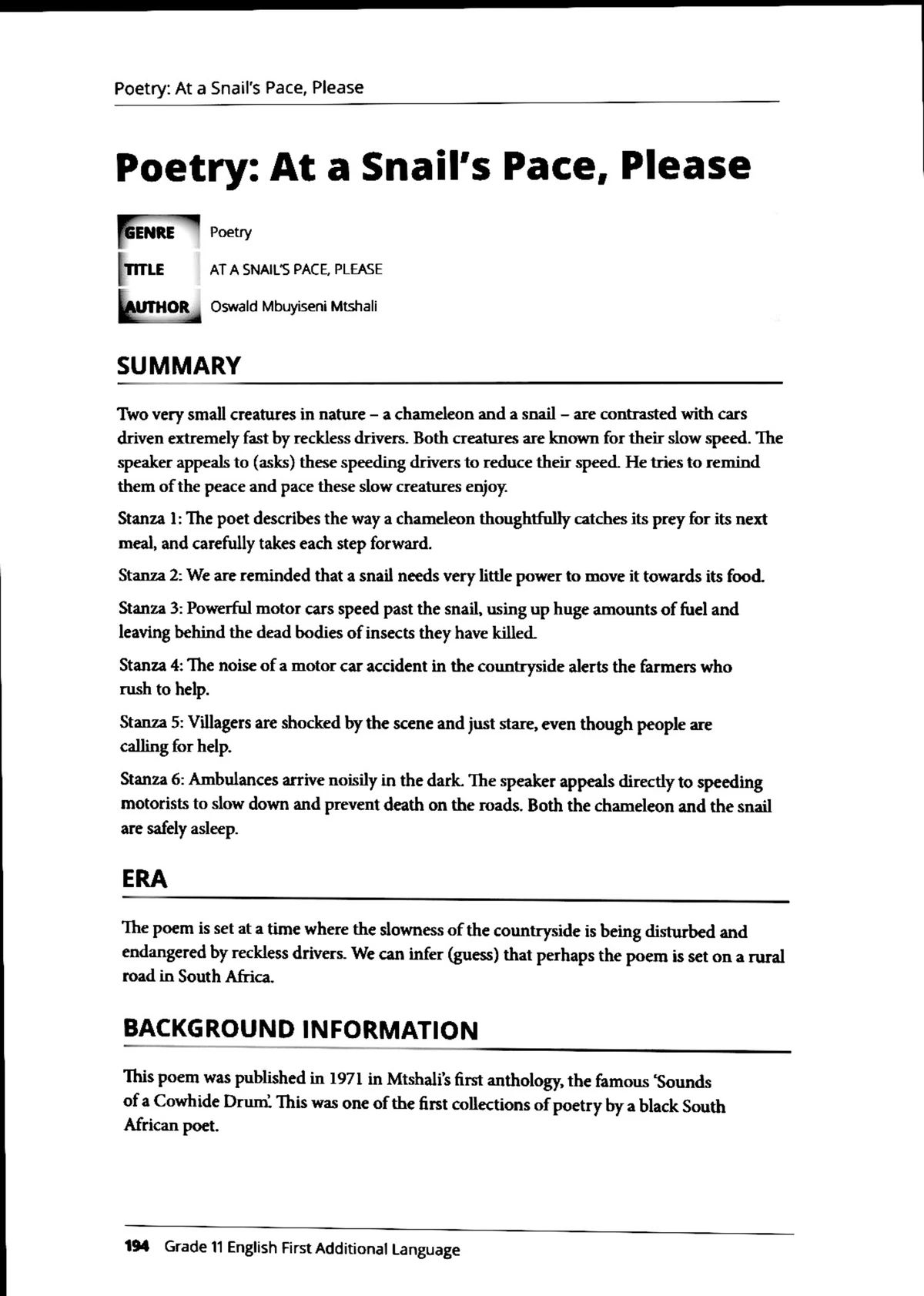 Grade 11 English Poetry Analysis: "Shantytown" Summary & Themes - Studocu