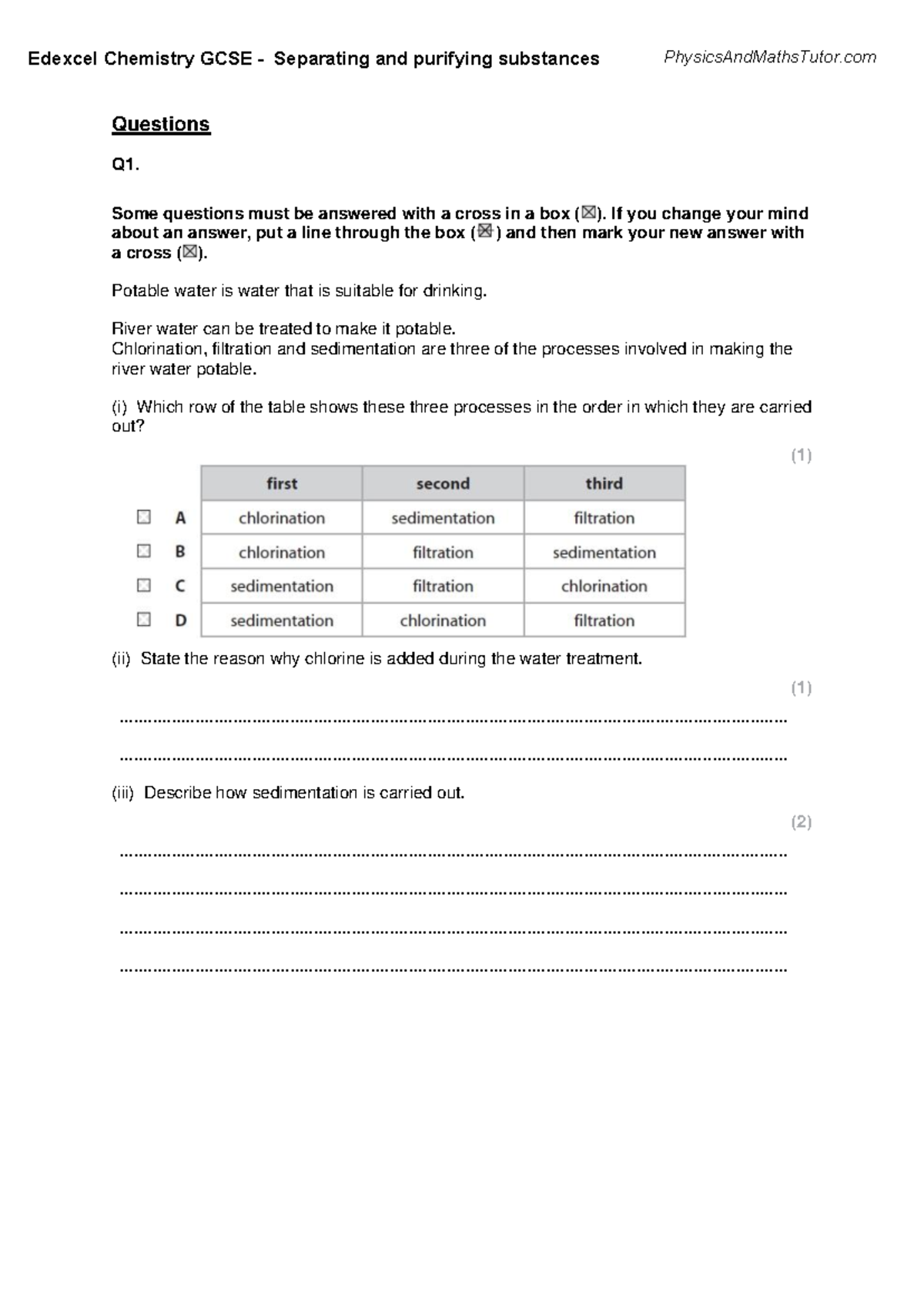 Edexcel Chemistry GCSE Final Exam: Separating and Purifying Substances ...