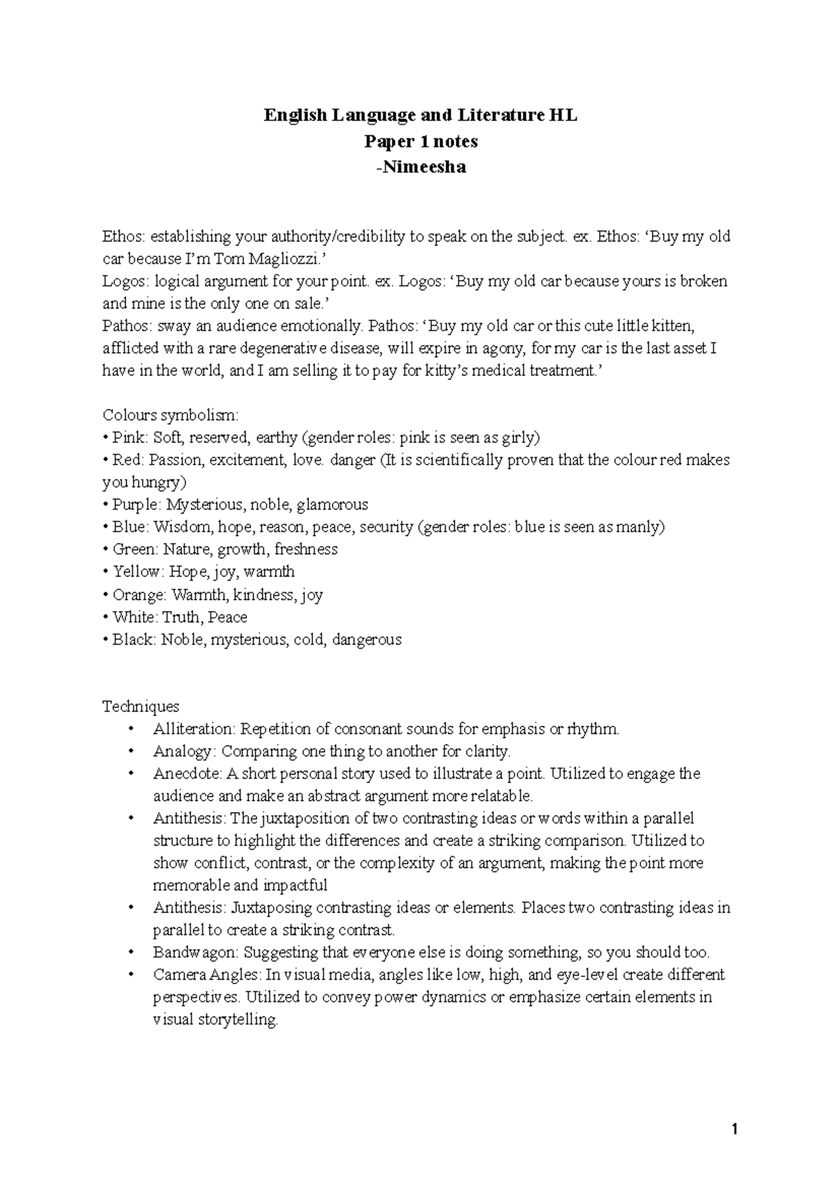English Language and Literature HL Paper 1: Persuasive Techniques and ...