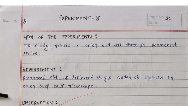Biology Experiment 8: Meiosis in Onion and Grasshopper XII - Studocu