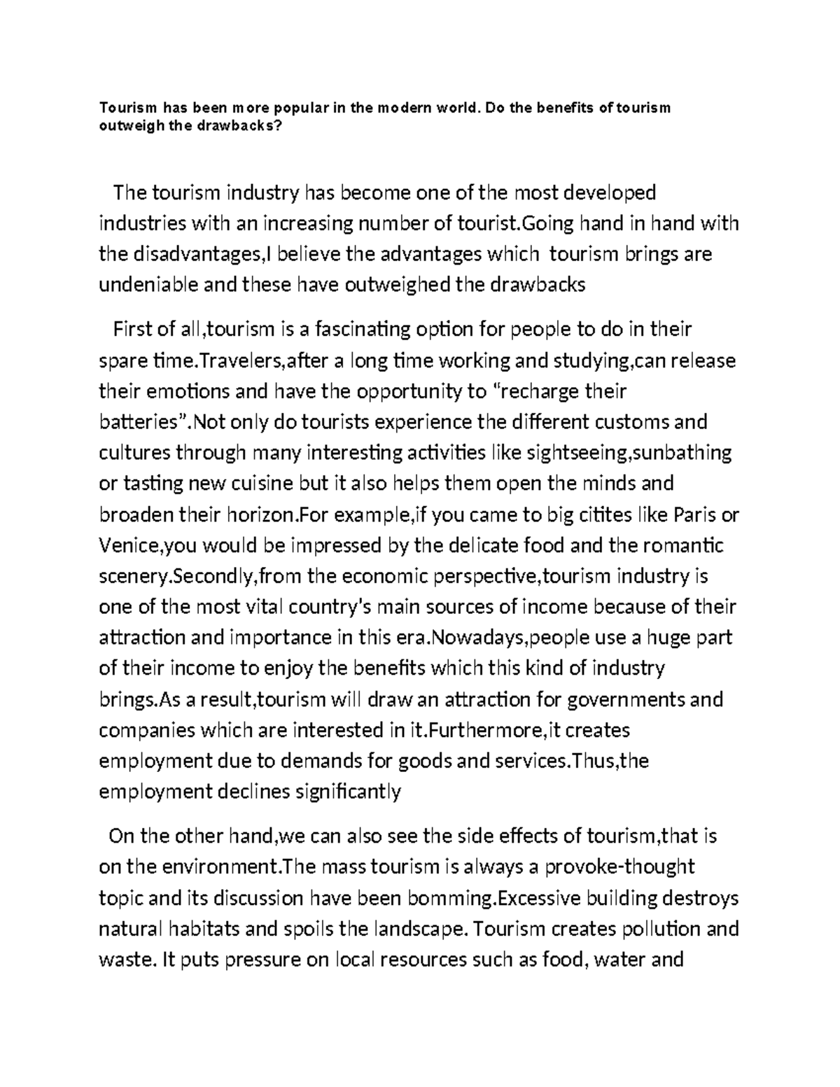 Tourism Benefits vs. Drawbacks: A Modern Perspective on dđfd - Studocu