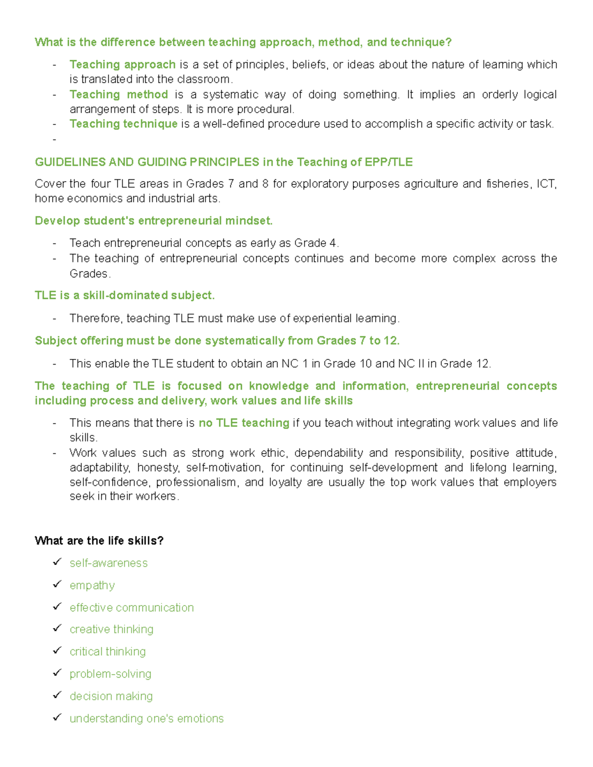TLE i - basic needs in life - What is the difference between teaching ...