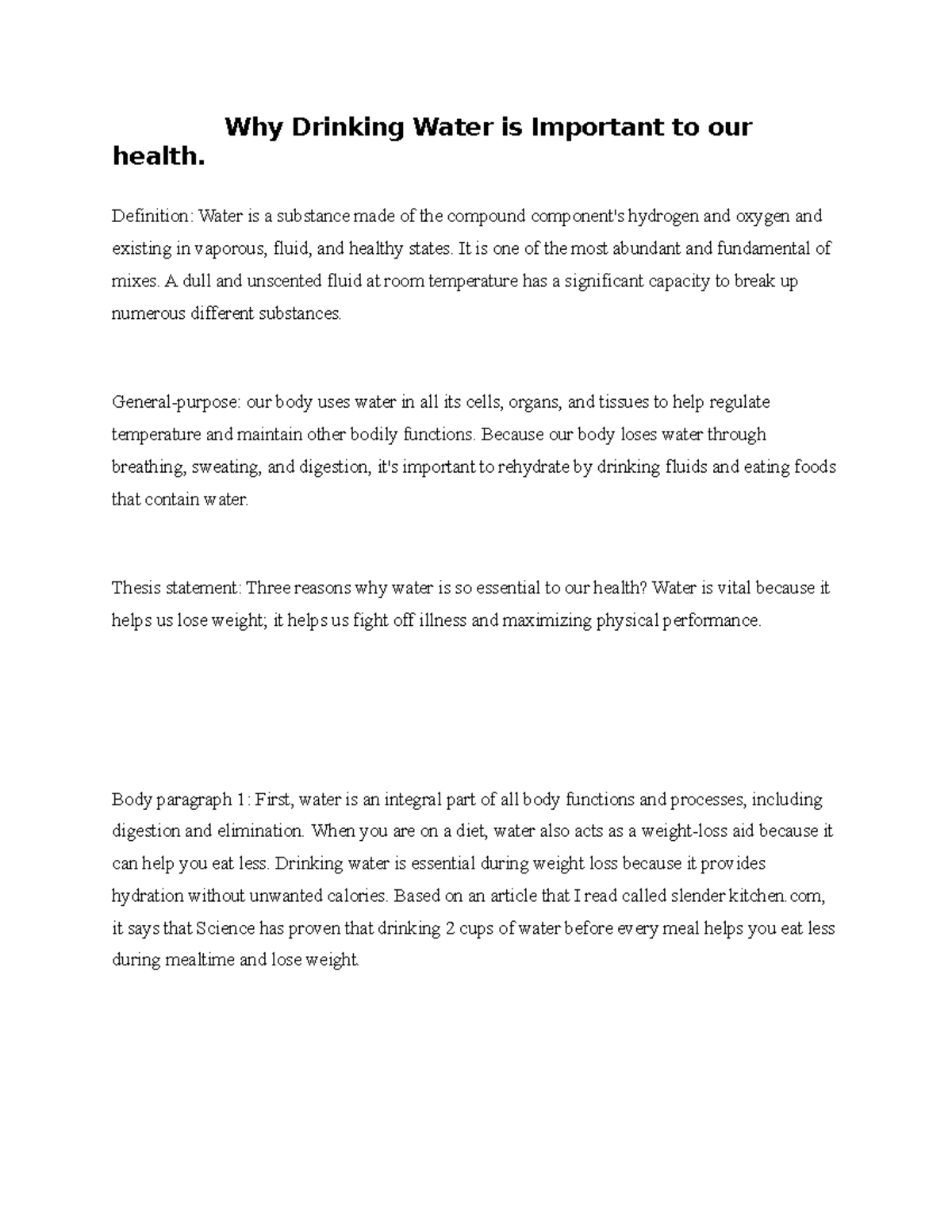 Water and Its Importance to Health: Informative Speech Outline - Studocu