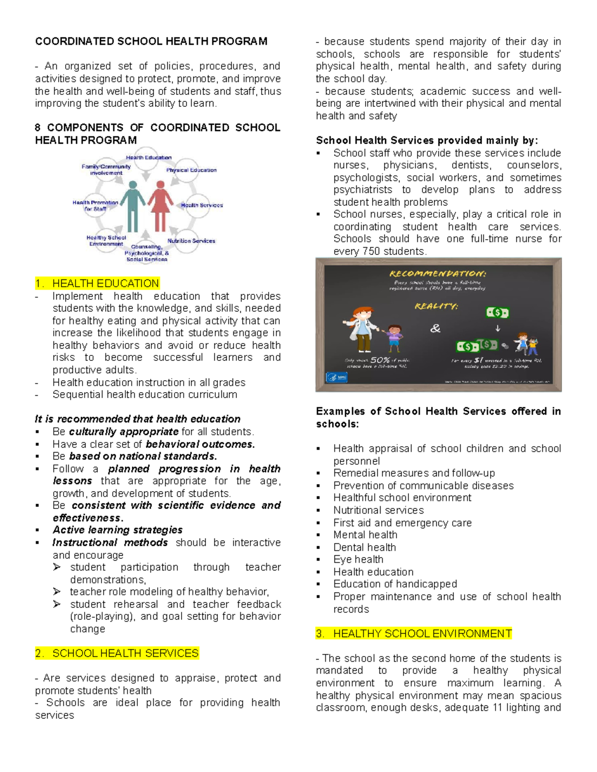 Coordinated School Health Program Overview and Components - Studocu