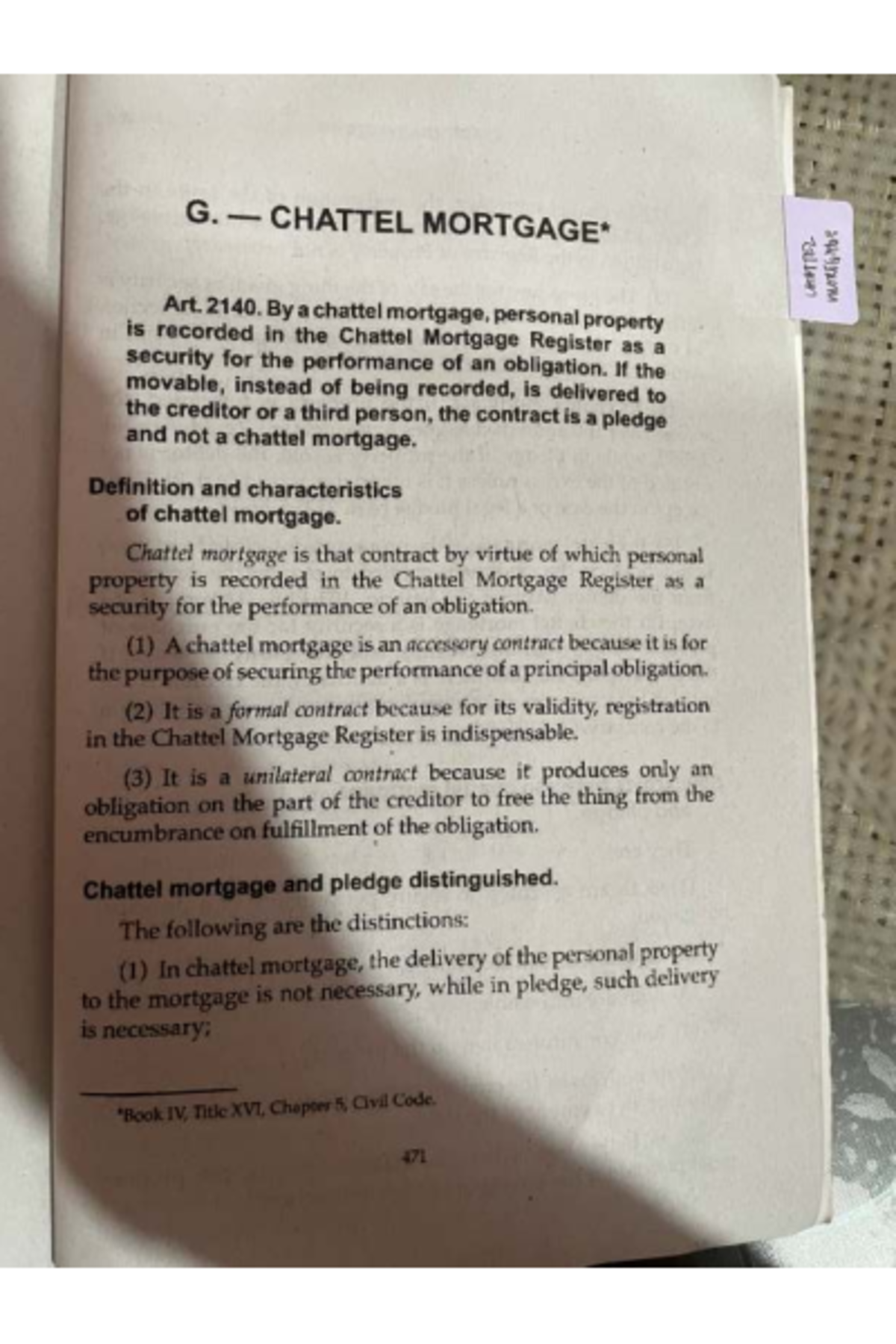 Chattel Mortgage Overview: Key Concepts and Legal Distinctions - Studocu