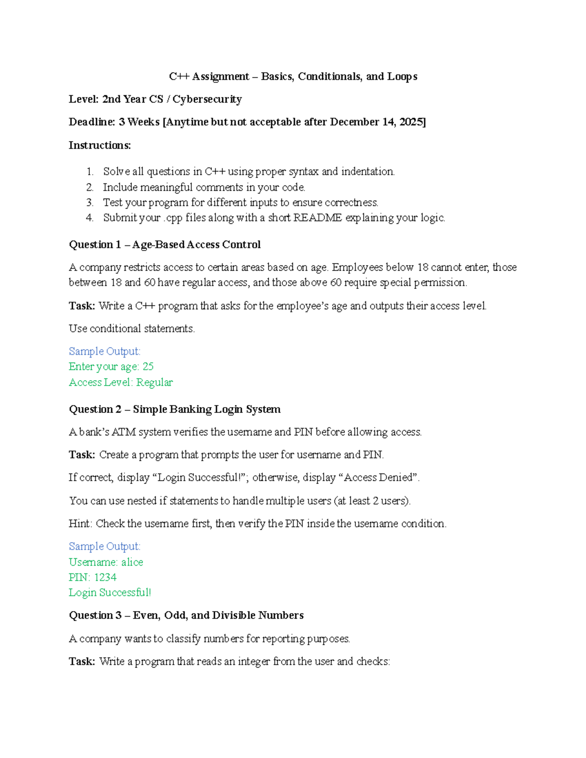 Computer Programming Assignment-1: Conditionals & Loops (CS 2nd Year) - Studocu