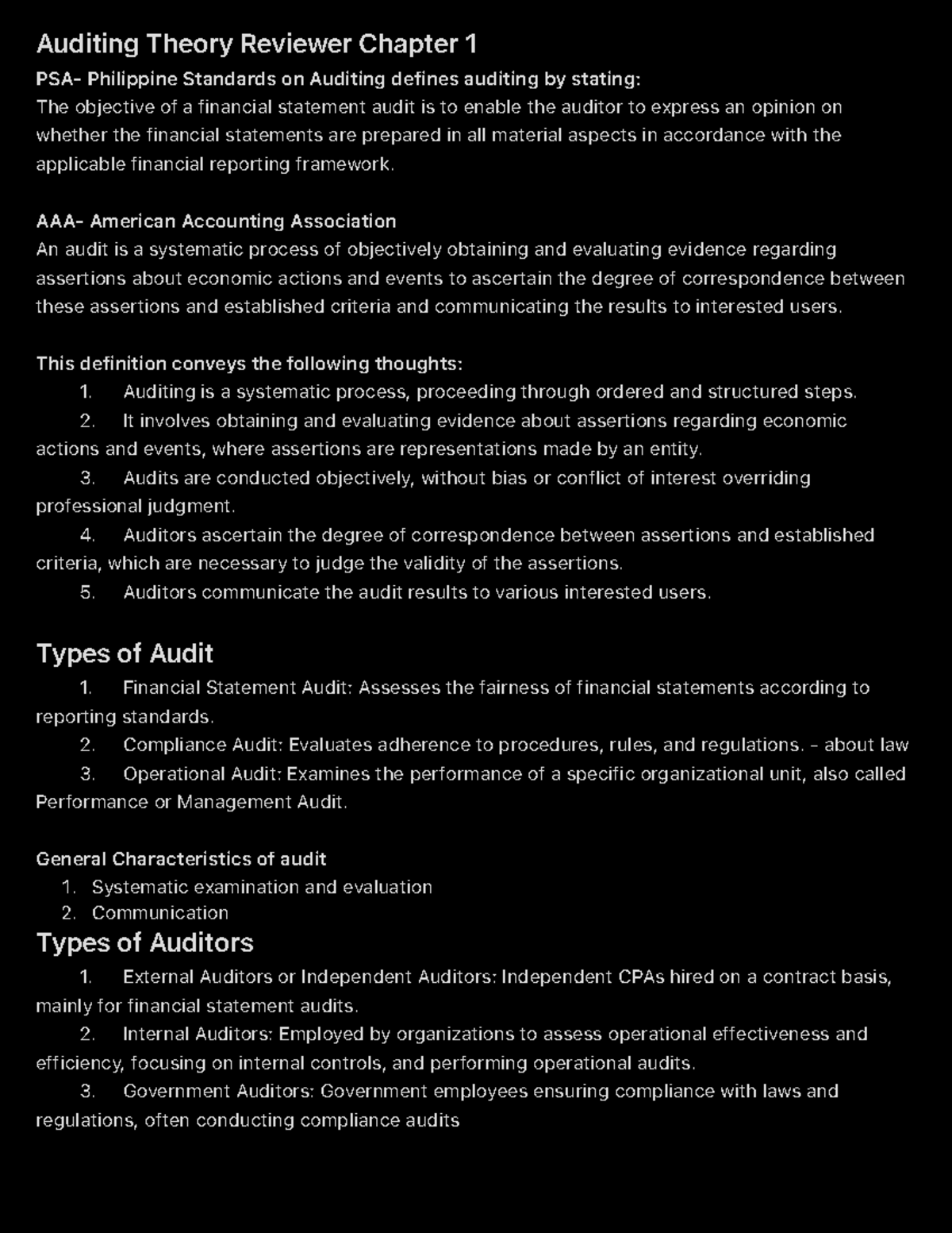 Auditing Theory Reviewer: Key Concepts and Definitions (Chapter 1 ...