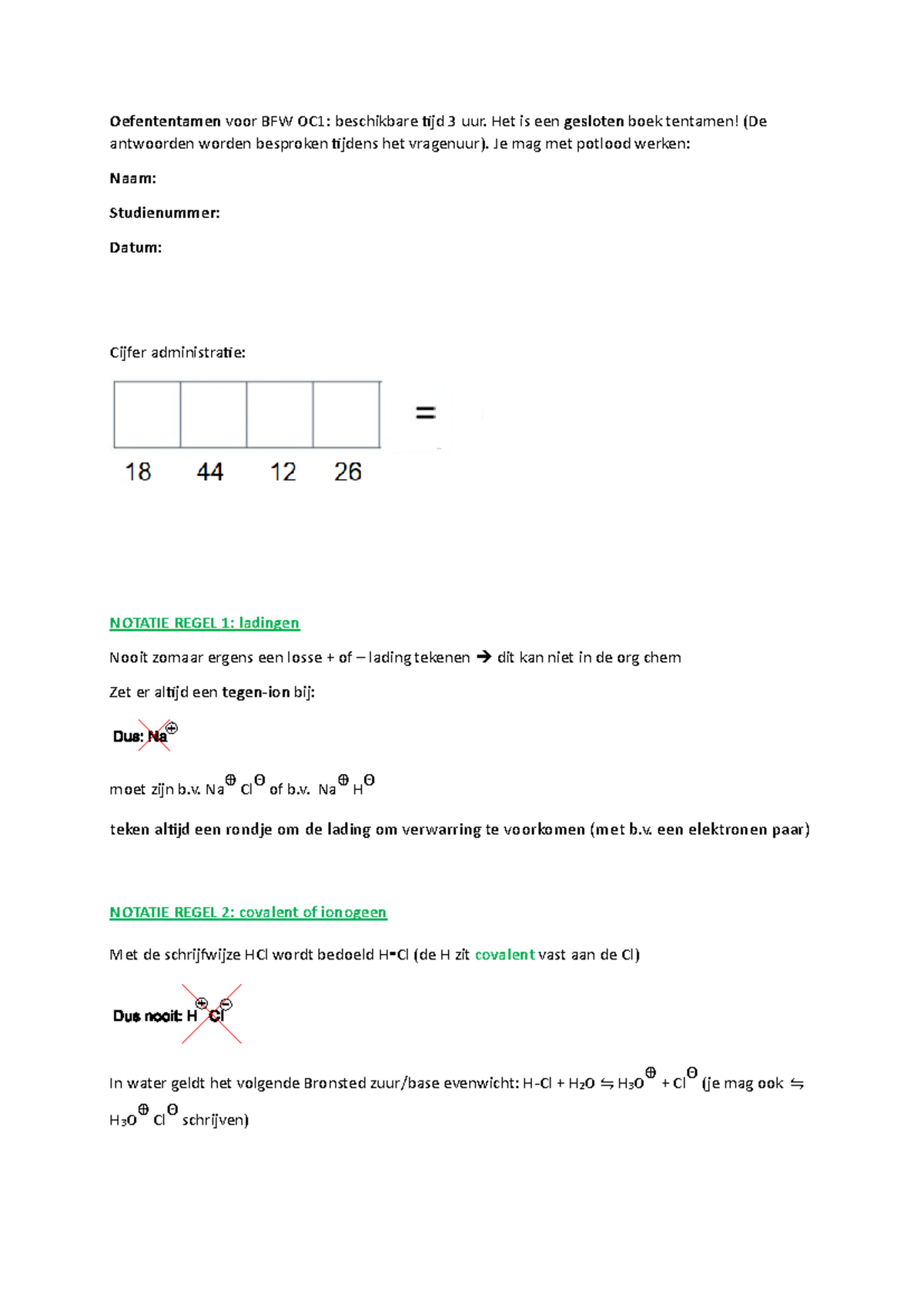 Oefententamen Bfw Oc1 2024 2025 Belangrijke Notaties En Regels