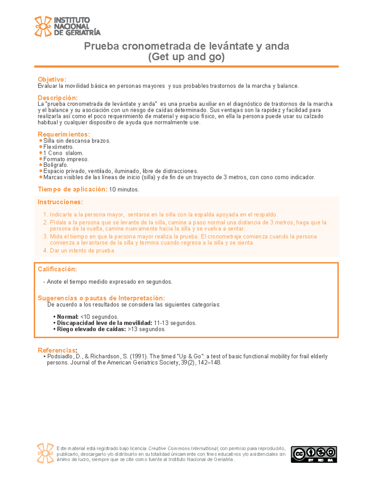 Prueba cronometrada de levántate y anda (Get up and go) - Prueba cronometrada de levántate y ...