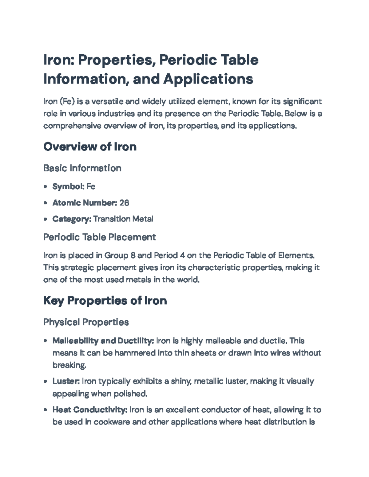 Iron: Properties, Applications, and Role in Industry (Chem 101) - Iron ...