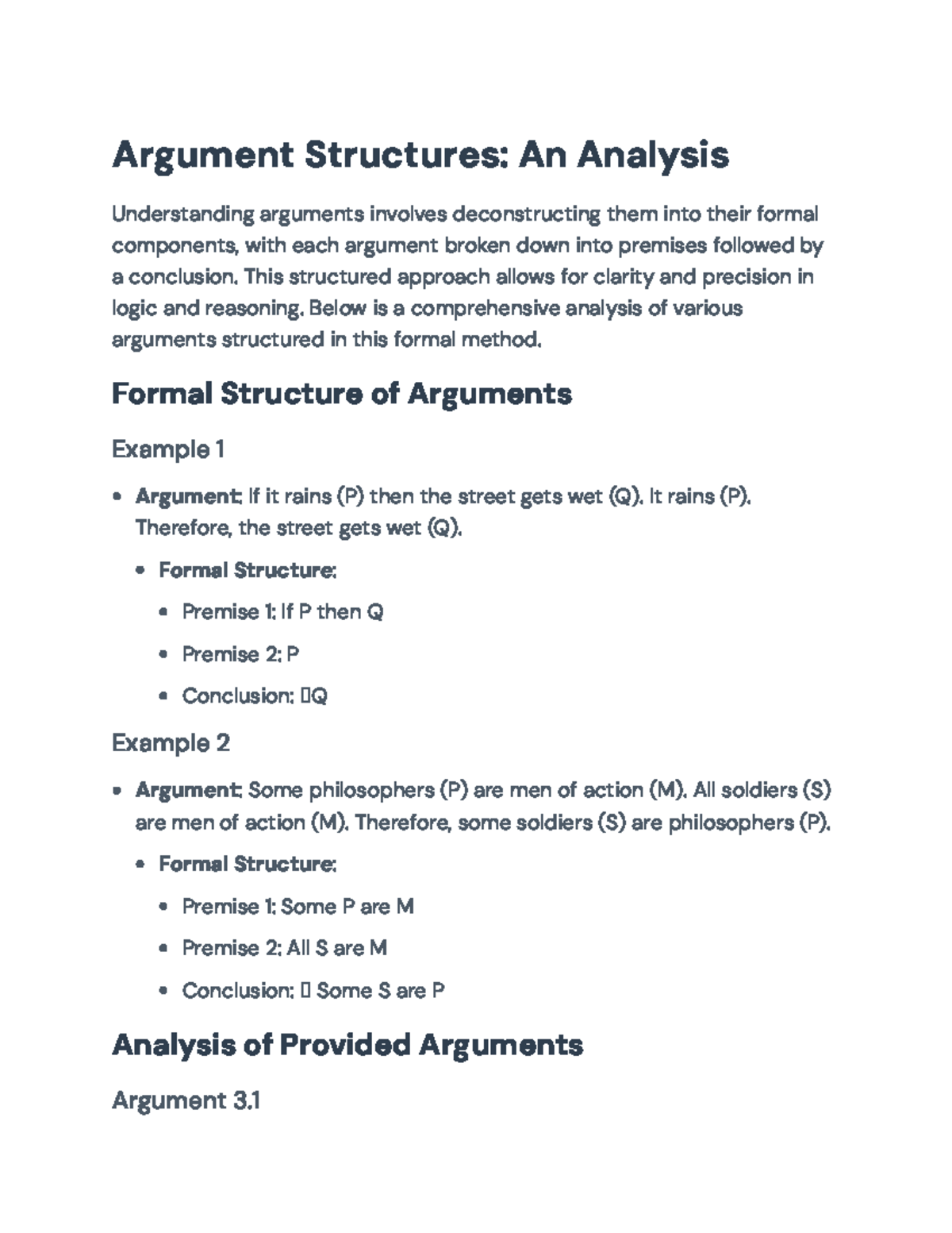 Formal Argument Structures: Analysis and Examples - Argument Structures ...