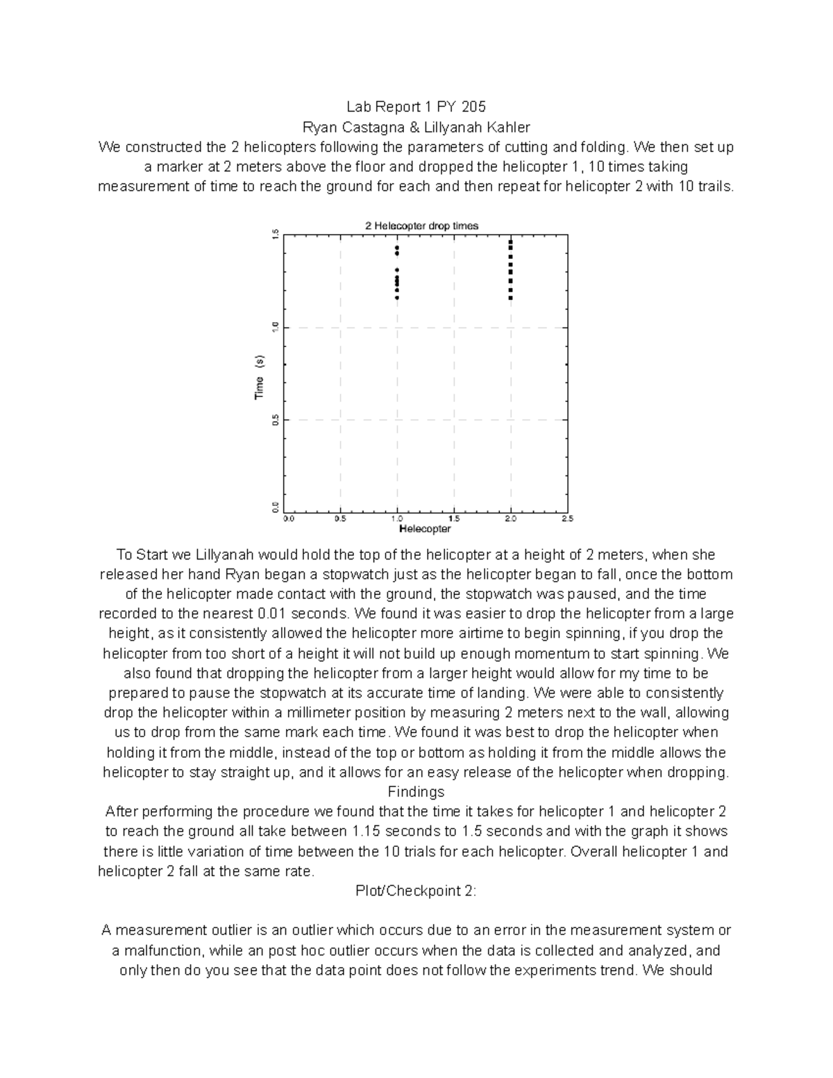 Lab Report 1 PY 205: Helicopter Drop Experiment Analysis - Studocu