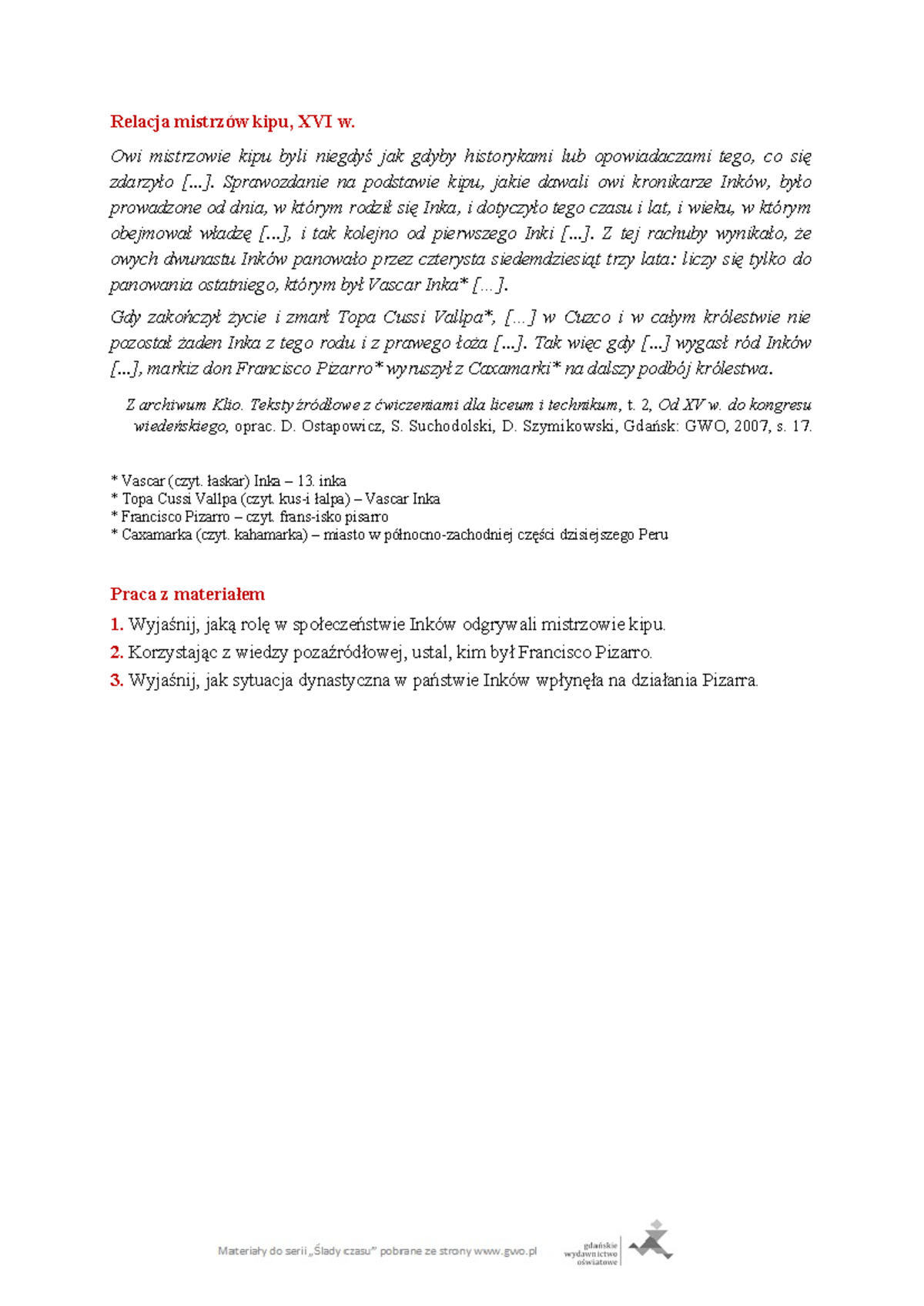 Rozdział 1: Praca z tekstem - Relacje mistrzów kipu, XVI w. - Studocu