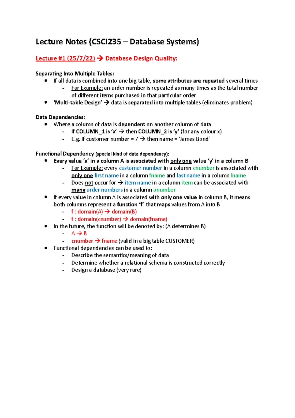 CSCI235 Database Systems - Comprehensive Lecture Notes Summary - Studocu