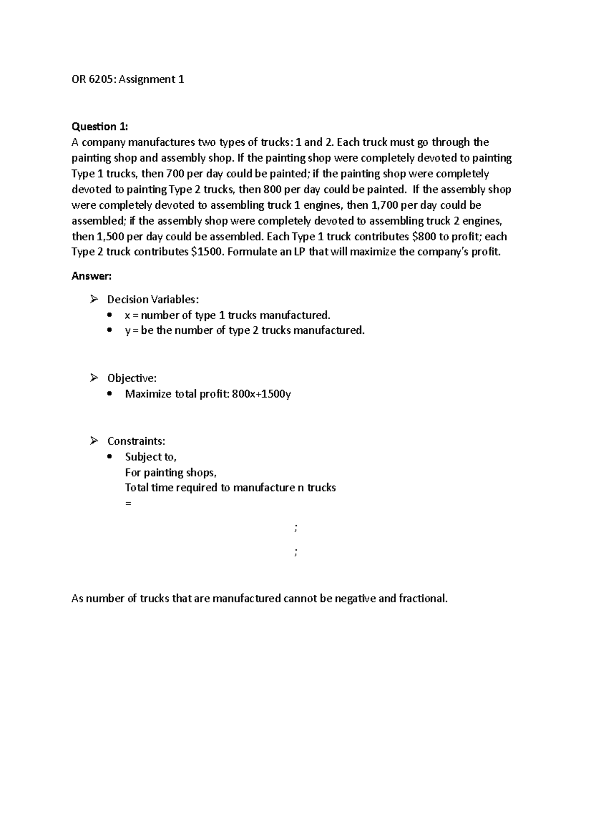 OR 6205: Assignment 1 - Linear Programming Case Studies and ...