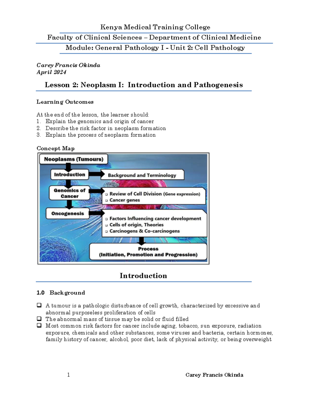 Cell Pathology (CM 101) - Neoplasms I: Intro & Pathogenesis Notes - Studocu