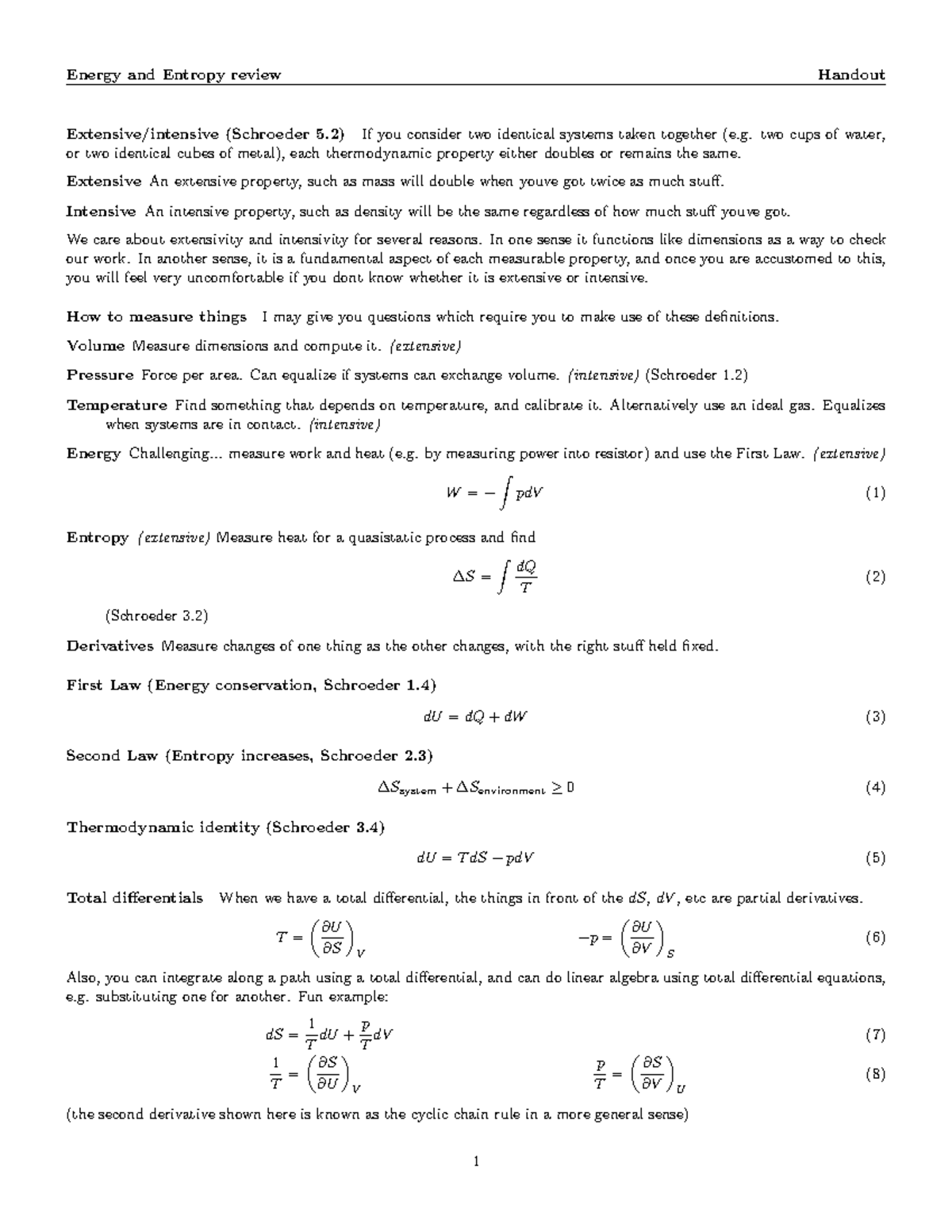 Energy and Entropy Review Handout - PHYS359 - Studocu