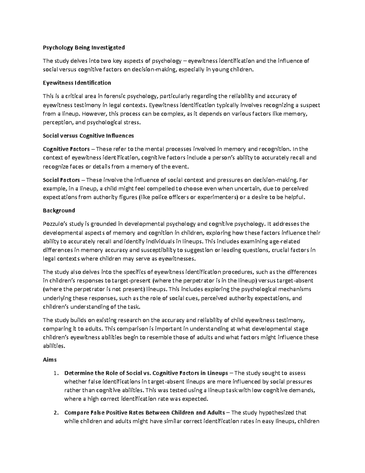 Investigating Social and Cognitive Factors in Child Eyewitness ...