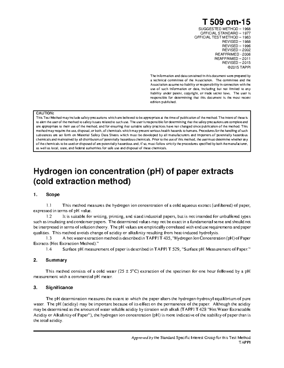 T 509 pH Measurement of Paper Extracts (Cold Extraction Method) - Studocu