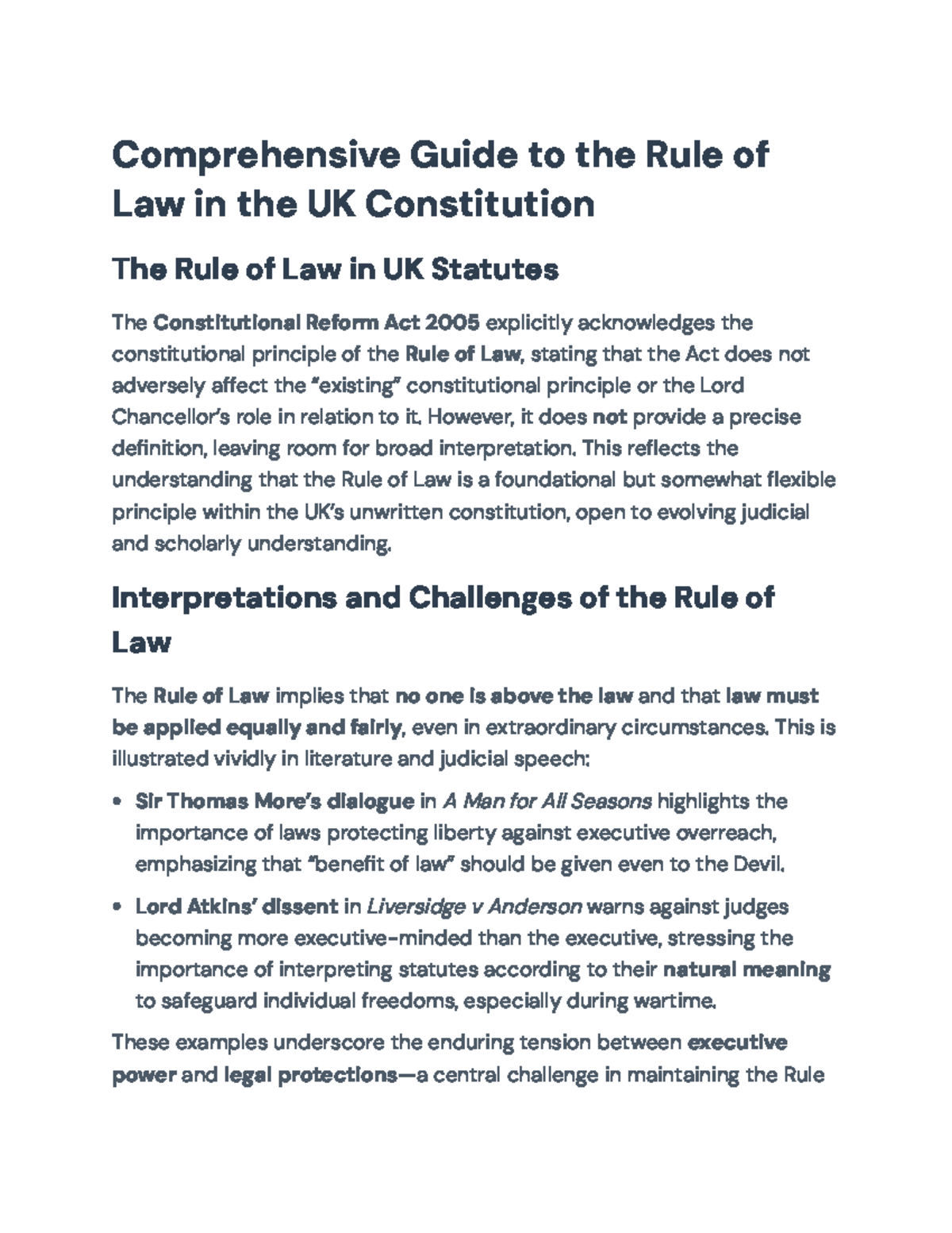 Analysis of the Rule of Law and Judicial Oversight in UK Courts ...