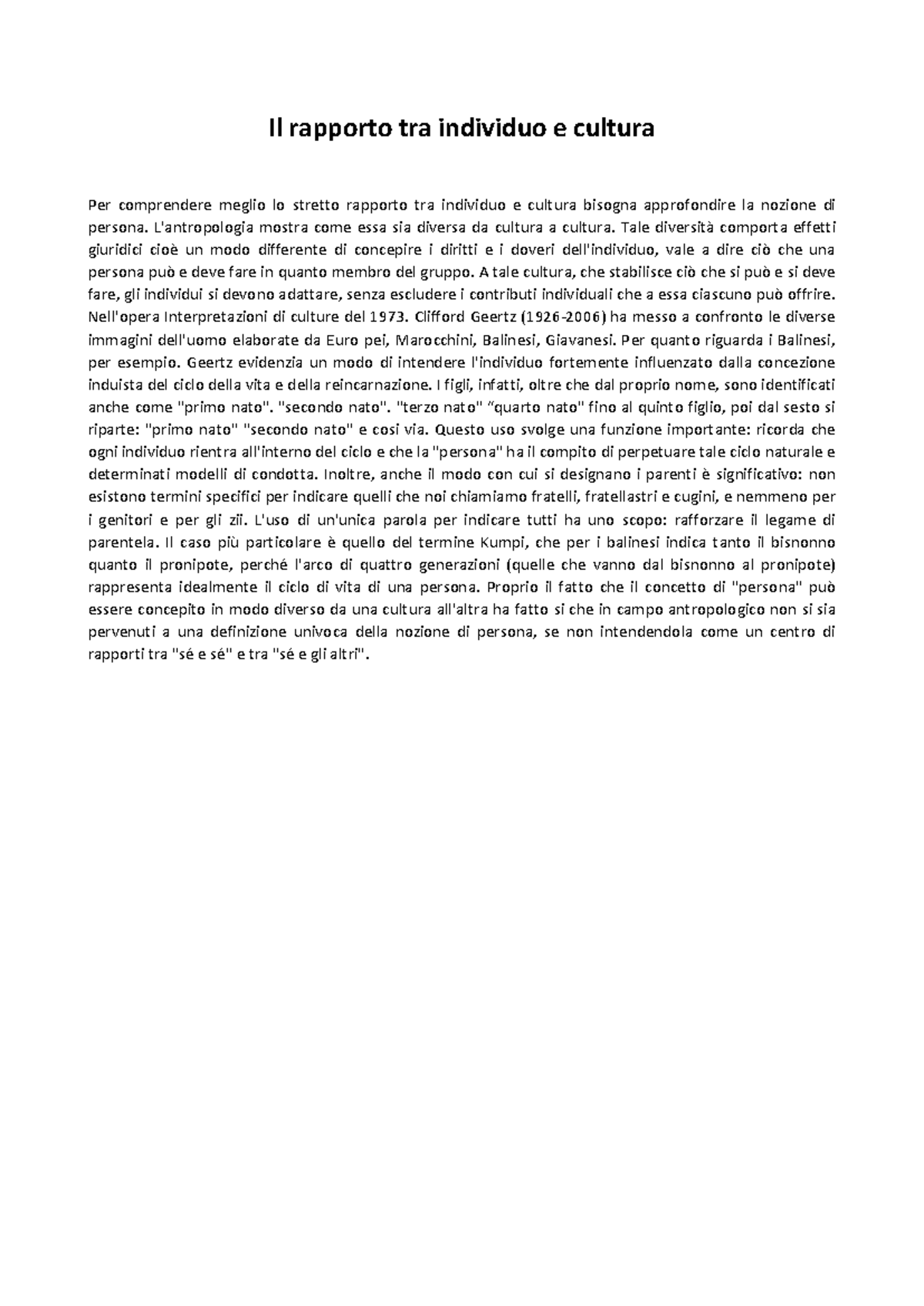 Il rapporto tra cultura e individuo - Il rapporto tra individuo e ...