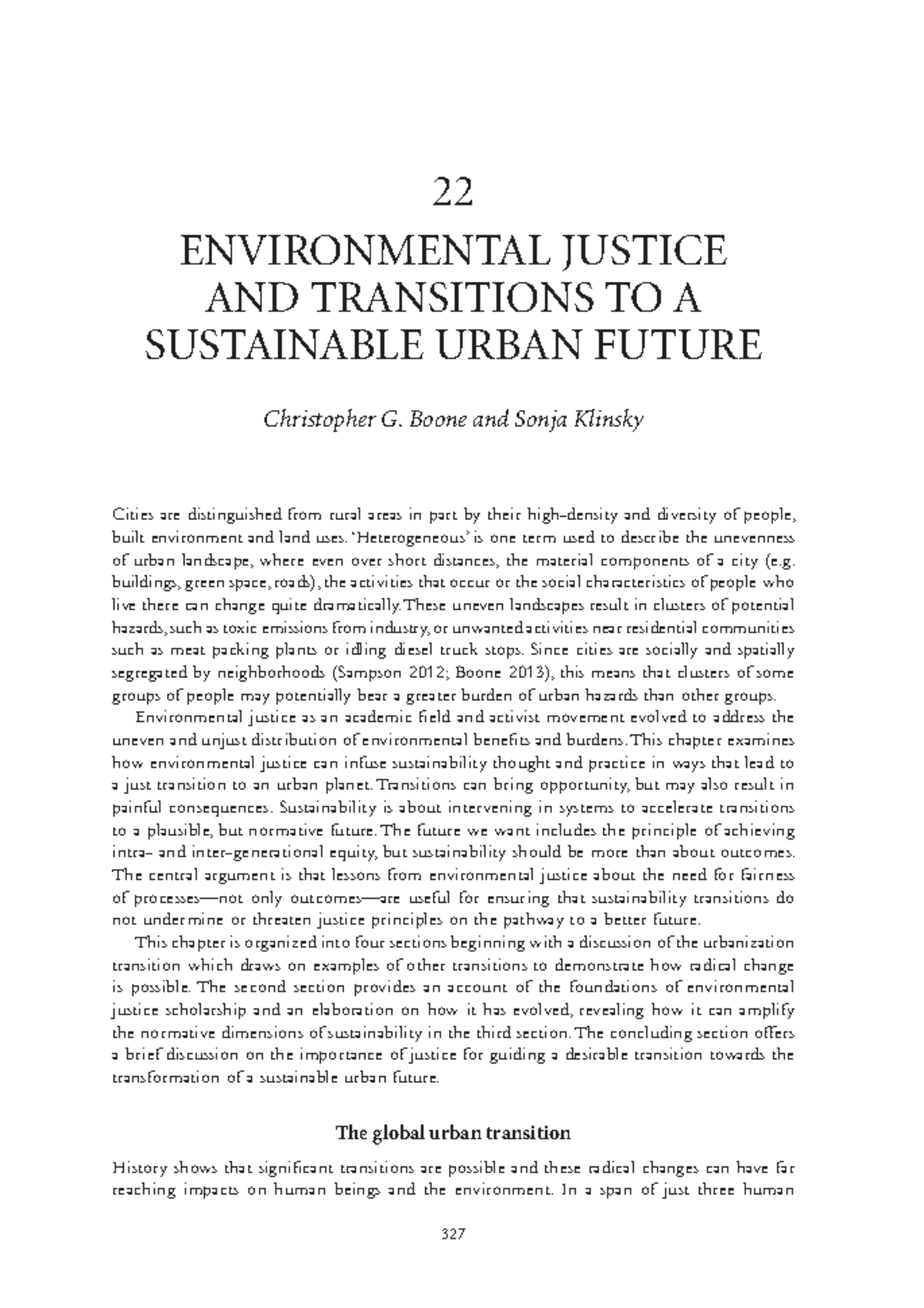 ENVIRONMENTAL JUSTICE AND TRANSITIONS TO A SUSTAINABLE URBAN FUTURE ...