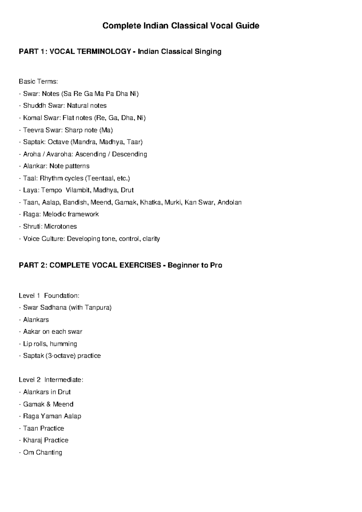Complete Indian Classical Vocal Guide: Terminology & Exercises - Studocu