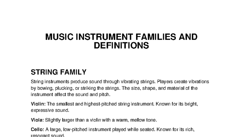 MUSIC INSTRUMENT FAMILIES: STRING & WOODWIND NOTES - Studocu