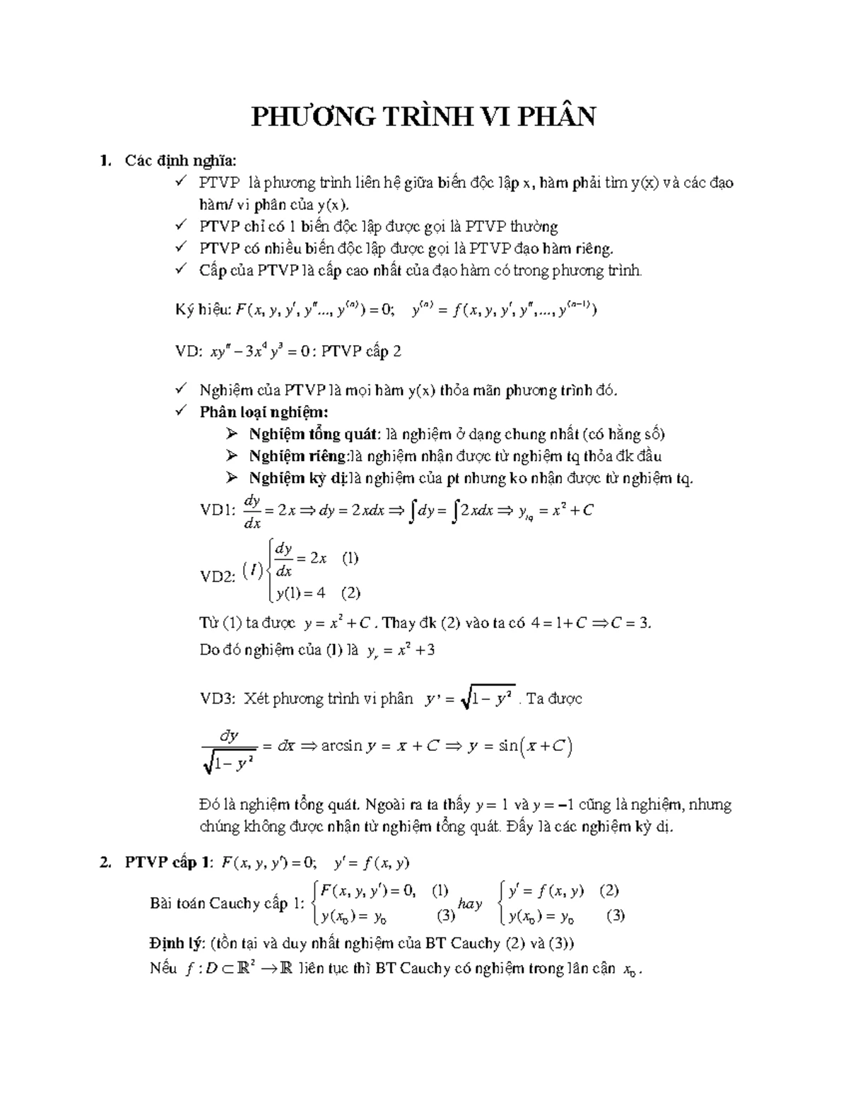 Chuong 4 PHƯƠNG Trình VI PHÂN - PHƯƠNG TRÌNH VI PHÂN 1. Các đị nh nghĩa ...