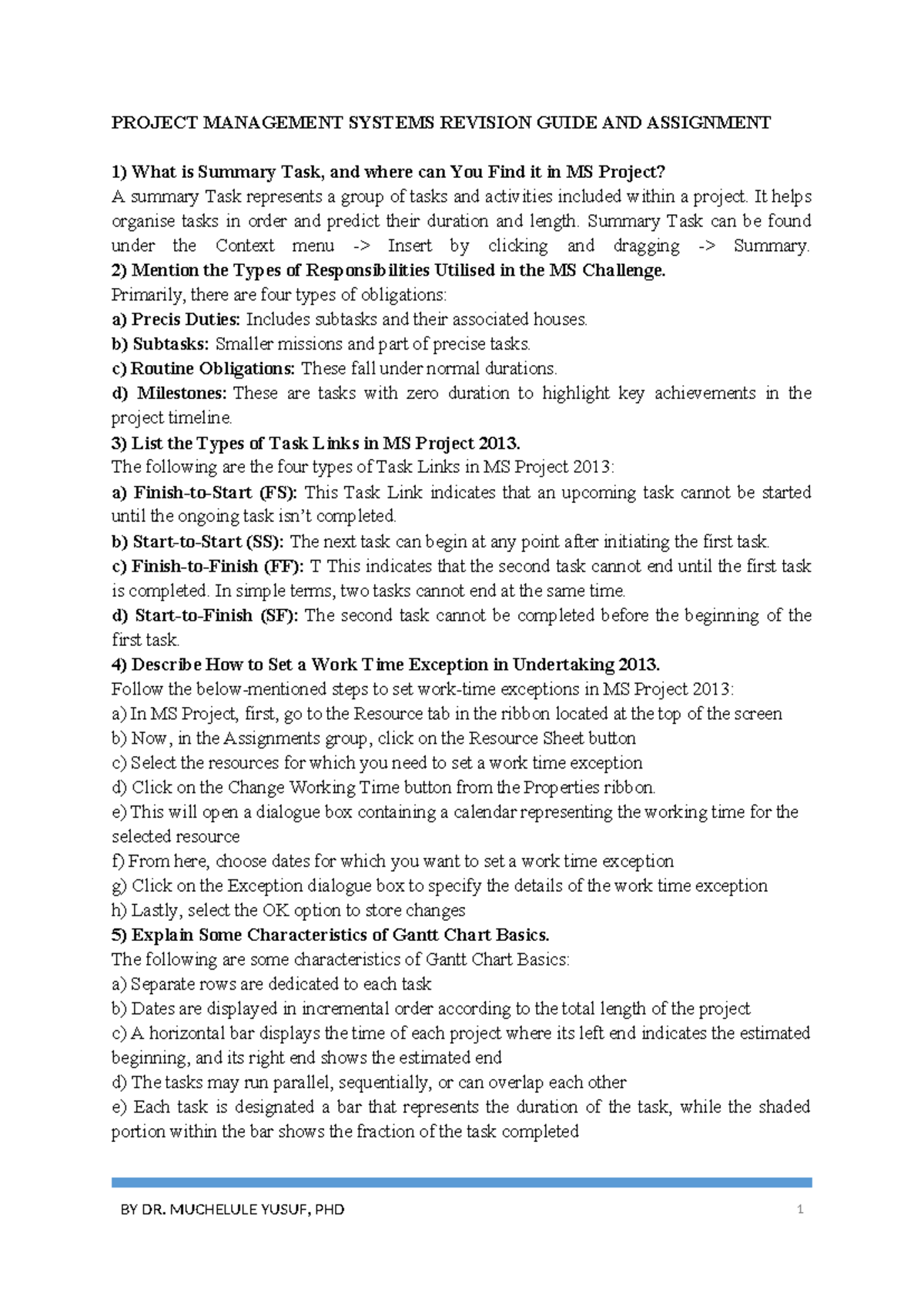 Project Management Information Systems Revision Guide AND Assignment ...