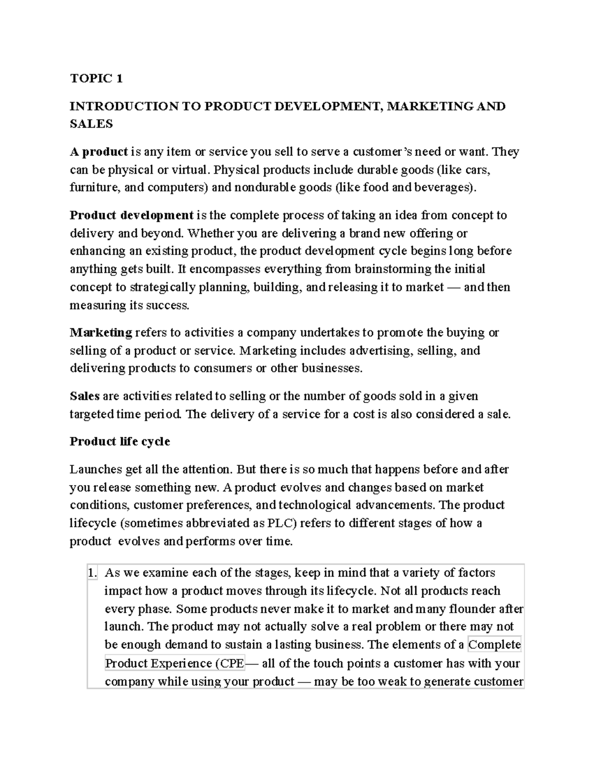 "Introduction to Product Development (PD101): Marketing, Sales ...