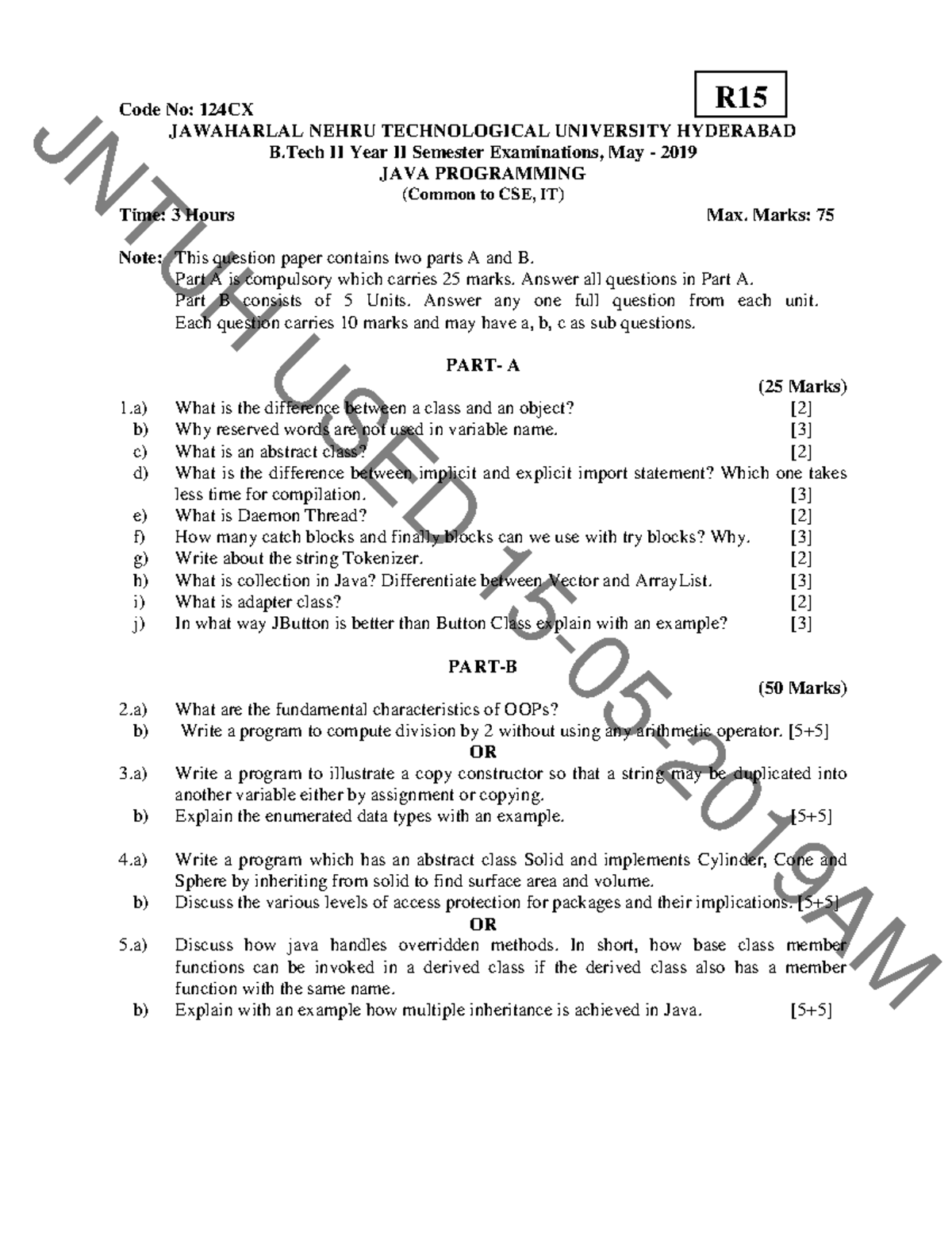 R15 JAVA PROGRAMMING Exam Paper - B.Tech II Year II Sem, May 2019 - Studocu