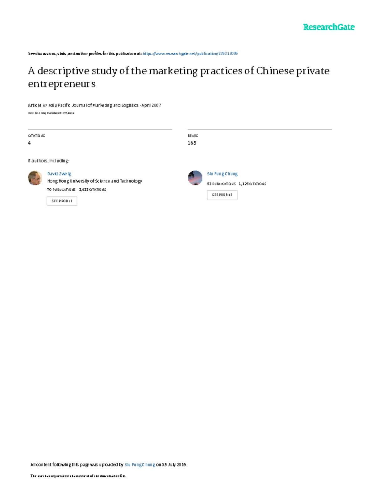 Descriptive Study of Marketing Practices by Chinese Entrepreneurs (MKT ...