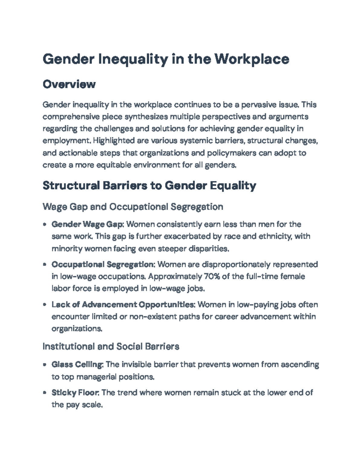 Gender Inequality in the Workplace: Challenges and Solutions - Gender ...
