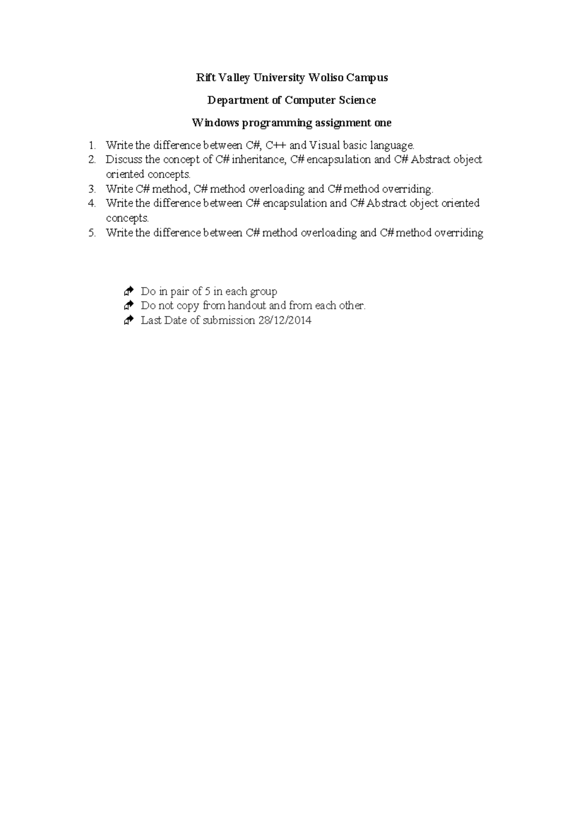 Windows programming assgnments - Rift Valley University Woliso Campus ...