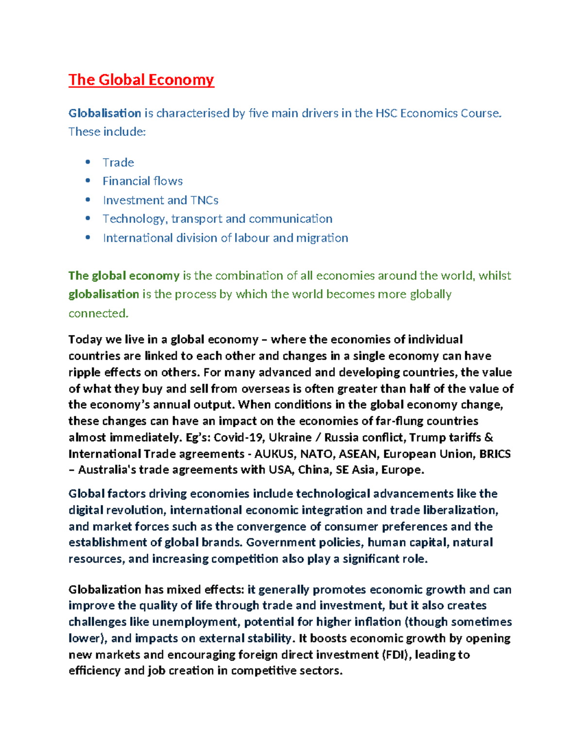 12 Economics - Globalisation and Its Drivers in the Global Economy ...