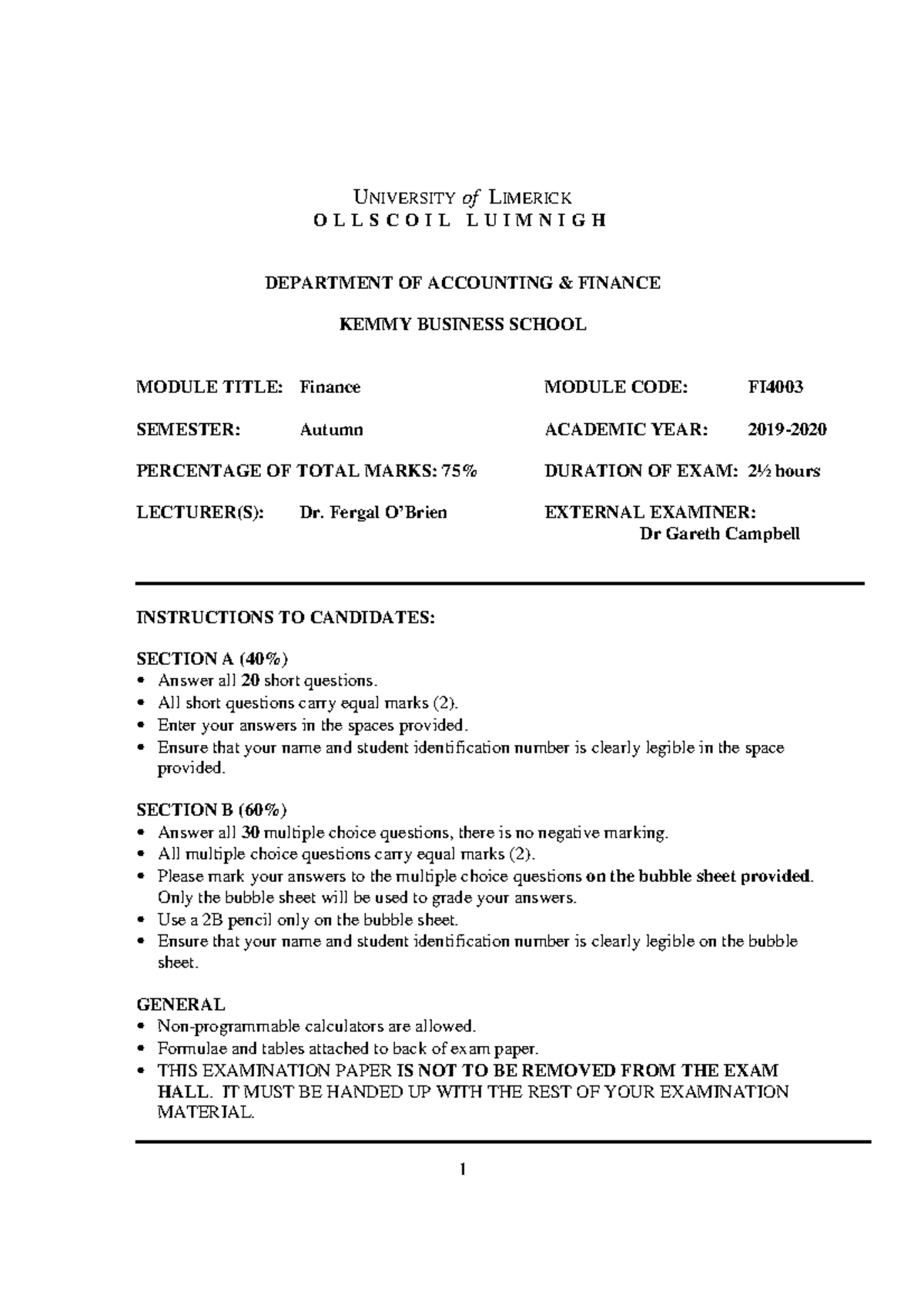 Finance Exam Questions - Module FI4003, December 10, 2019 - Studocu