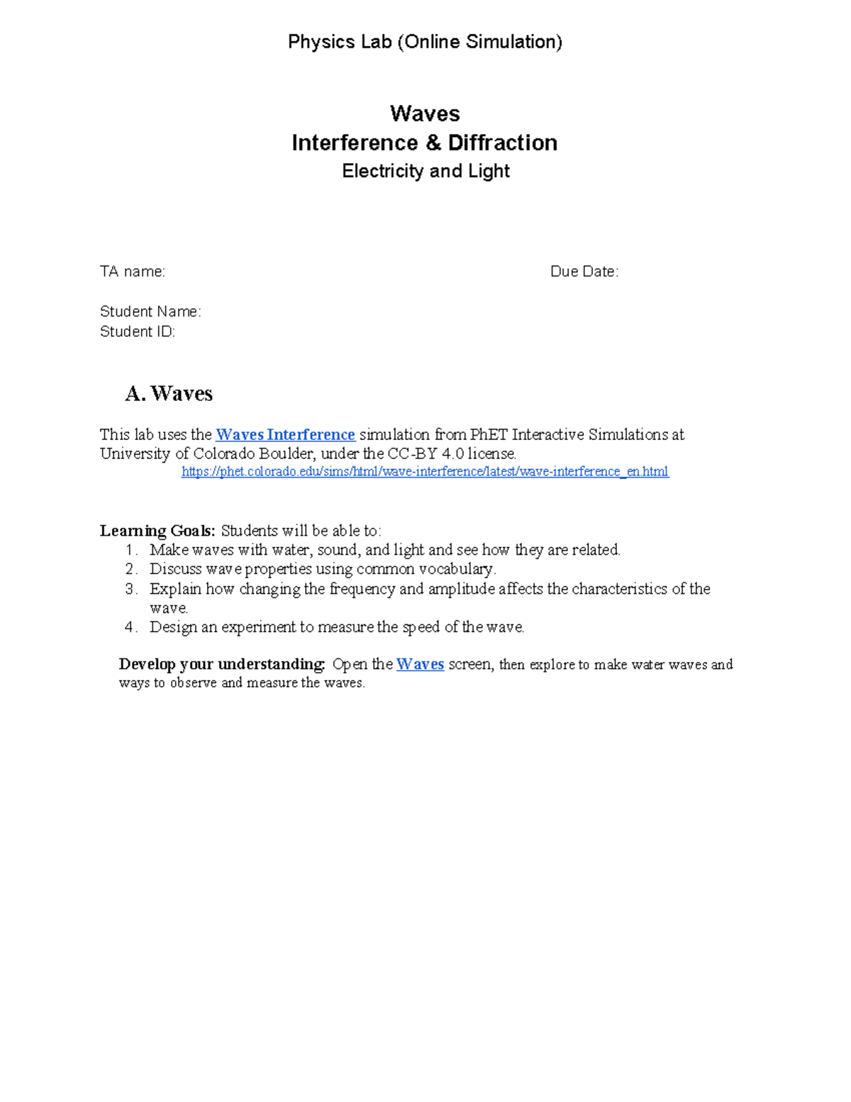 09-Waves Interference Simulation Lab Report Overview - Studocu