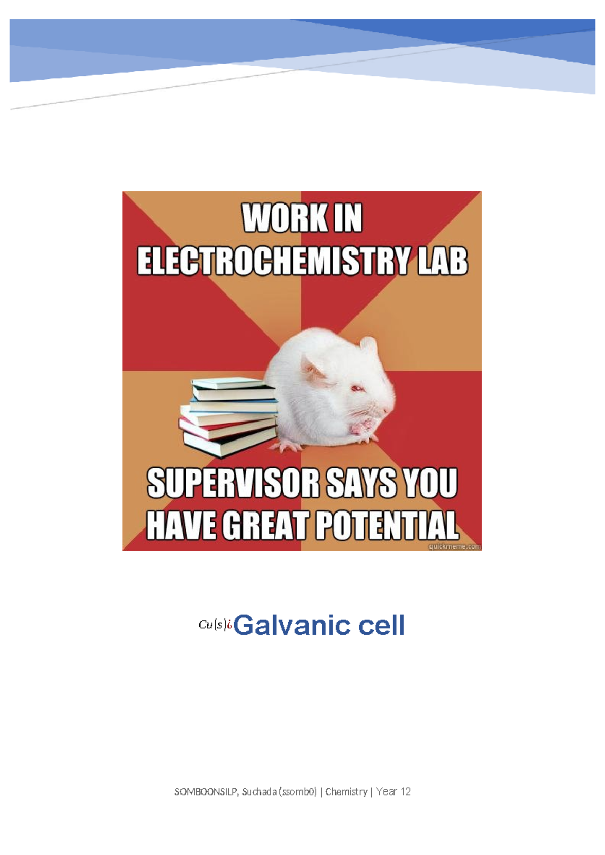 Cu (s) Galvanic Cell Experiment: Voltage & Concentration Analysis - Year 12 - Studocu