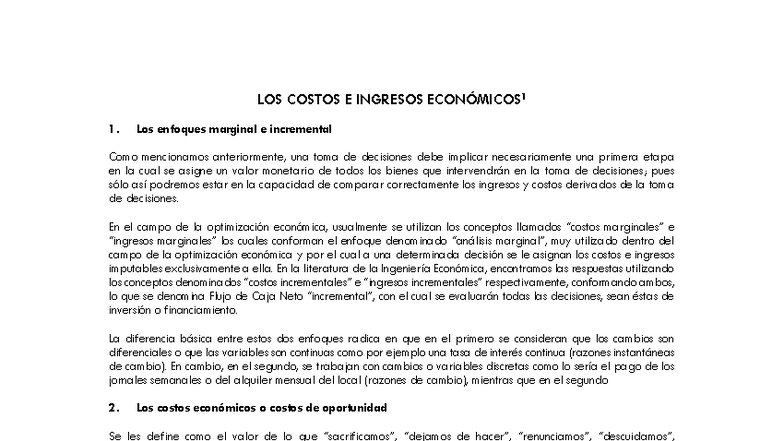 Los Costos e Ingresos Económicos - USAT: Análisis y Enfoques - Studocu