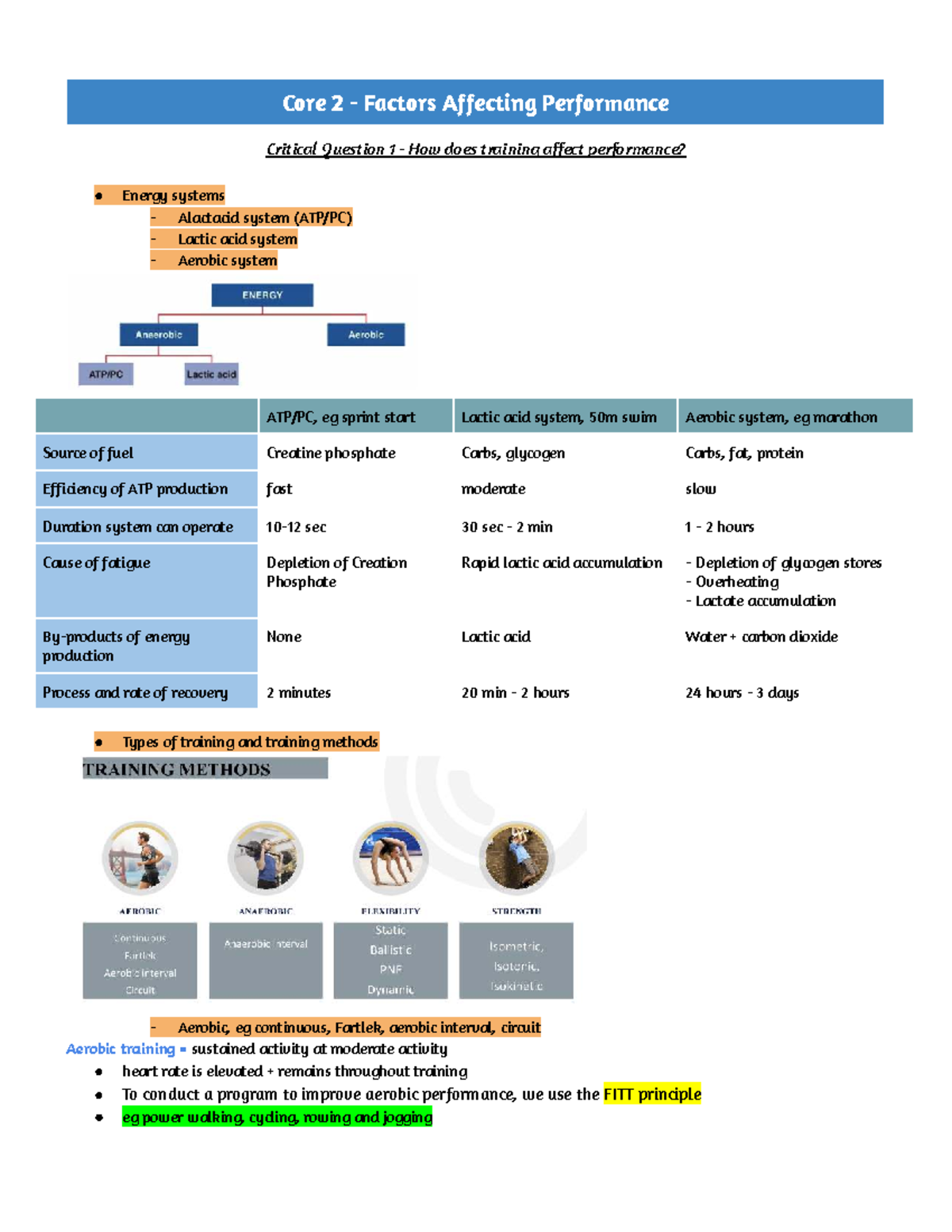 PDHPE Core 2 Notes: Factors Influencing Performance and Training - Studocu