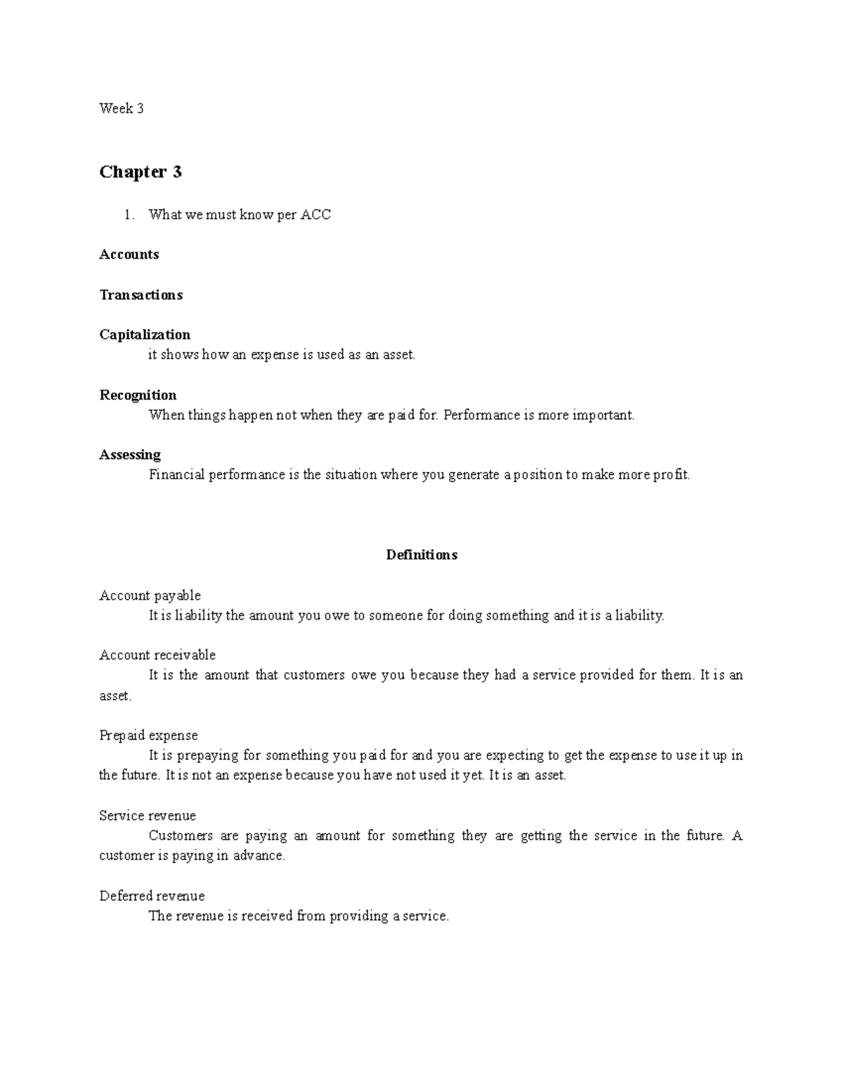 ACC 100 week 3 - Notes - Week 3 Chapter 3 What we must know per ACC ...