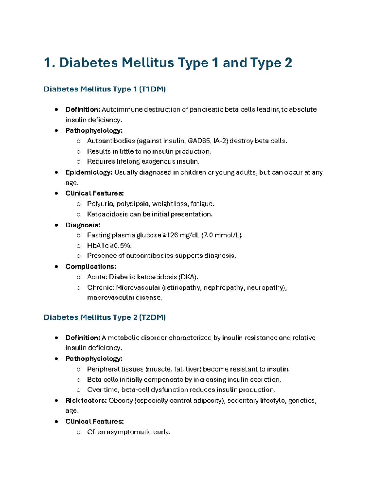 Diabetes Mellitus Overview: T1DM, T2DM, DKA, and Tumors - Week 13 Notes ...