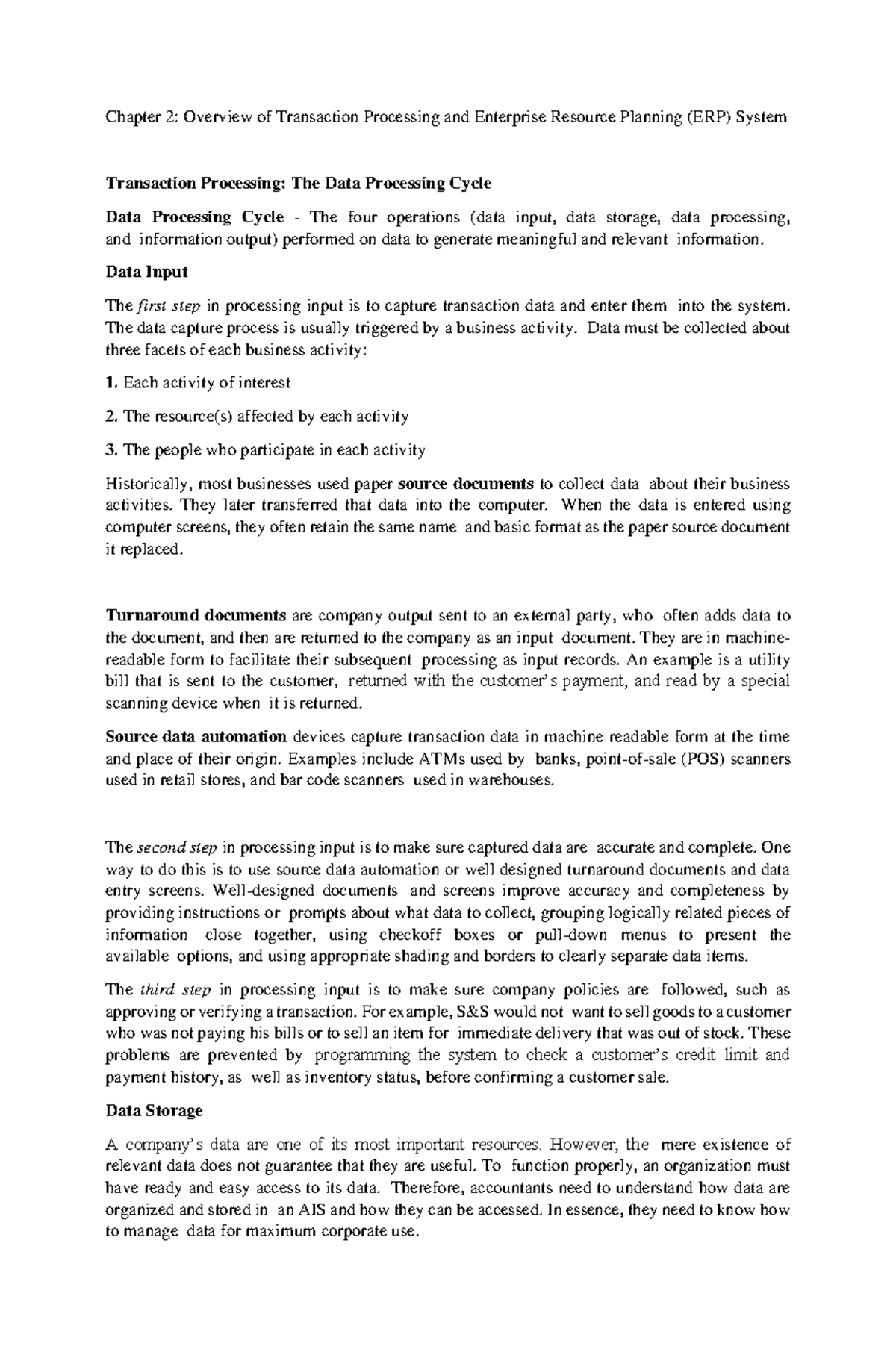 Chapter 2 - Overview of Transaction Processing and Enterprise Resource ...
