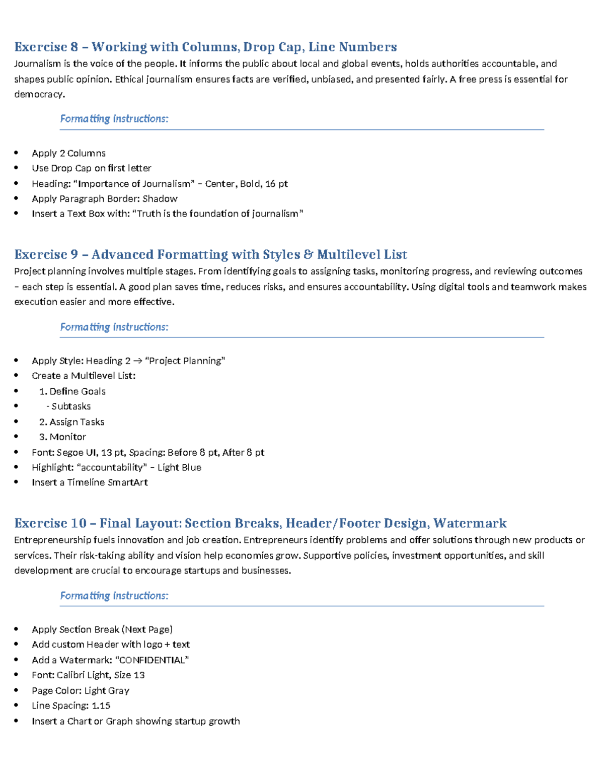 Exercise 5-10 Formatting Techniques in Journalism and Entrepreneurship - Studocu