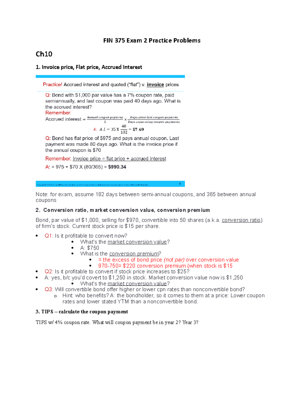 FIN 375 Exam 2 Practice Problems 2023 - FIN 375 Exam 2 Practice Problems Ch 1. Invoice price ...