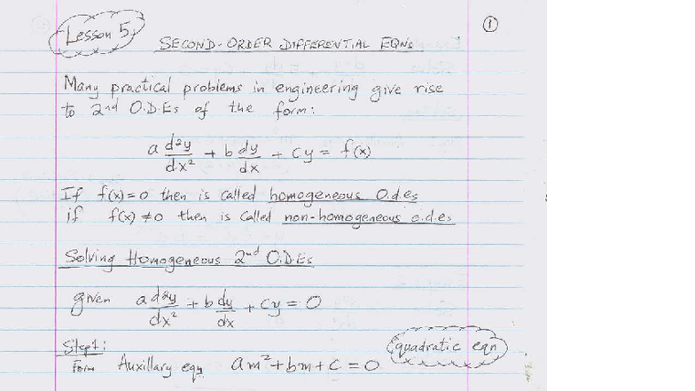 MAT 292 Lesson 5 - Solving 2nd Order Differential Equations - Studocu